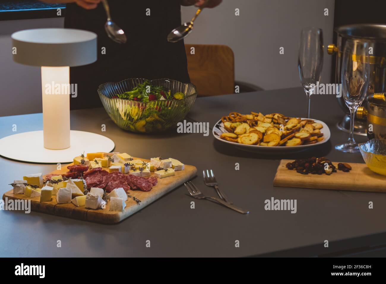Party for two with champagne and appetizers Stock Photo - Alamy
