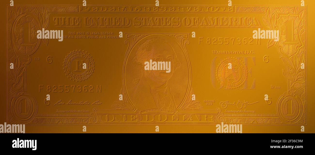 golden textured 1 US dollar banknote for design purpose Stock Photo - Alamy
