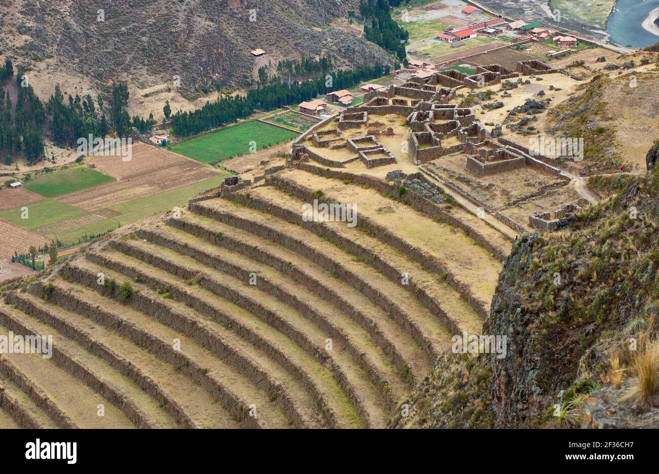 Ruins of the old Inca town Pisac, PERUVIAN HIGHLANDS, TERRACED ...