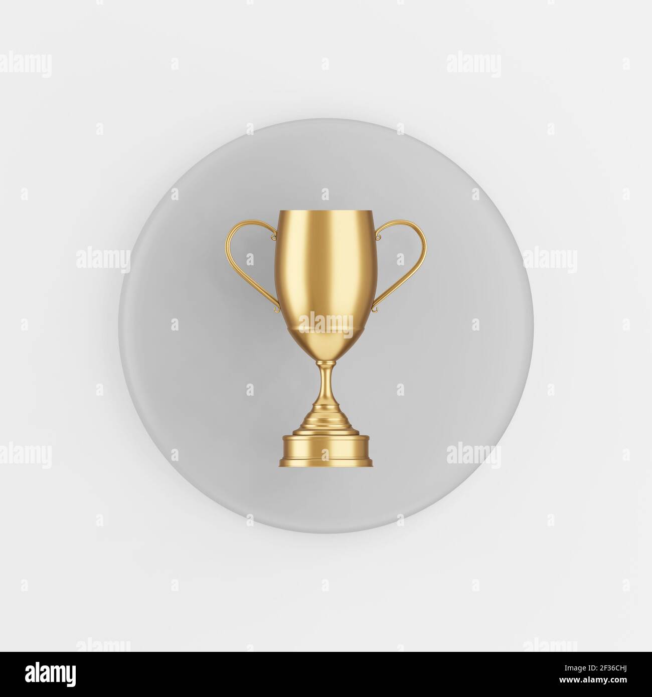 Winner gold trophy icon. 3d rendering gray round key button, interface ...