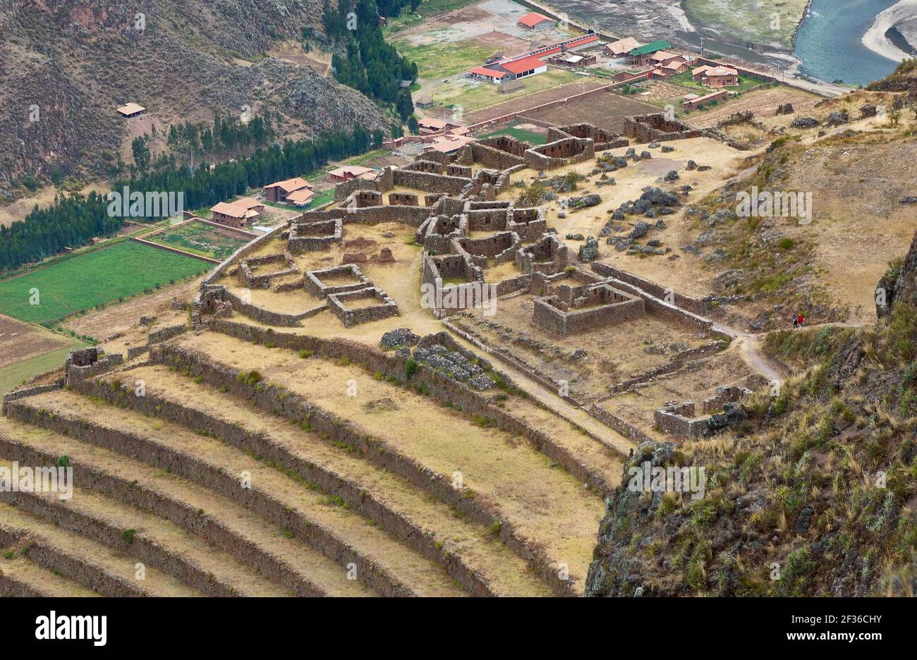Ruins of the old Inca town Pisac, PERUVIAN HIGHLANDS, TERRACED ...