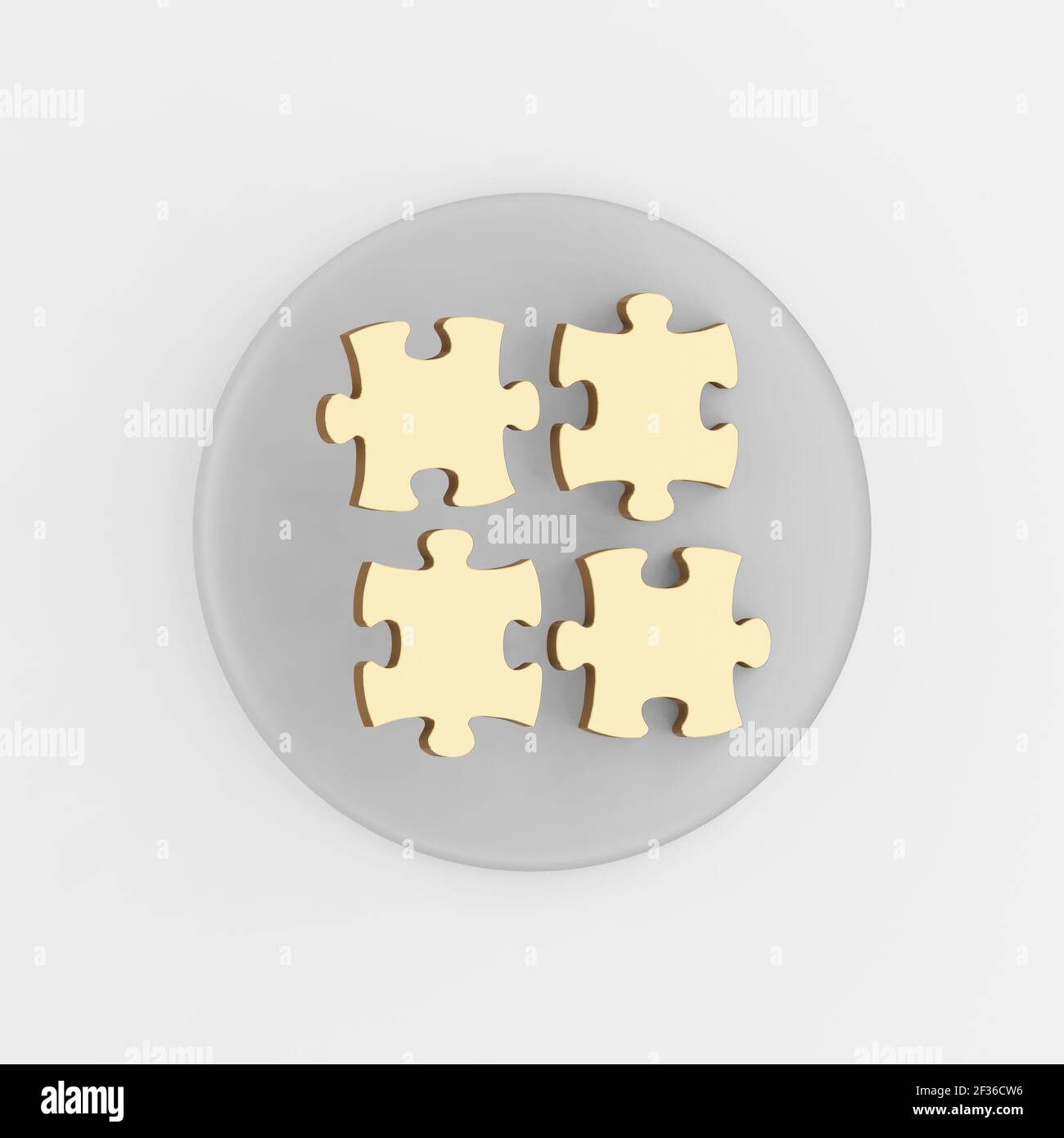 Gold puzzles icon. 3d rendering gray round key button, interface ui ux element Stock Photo - Alamy
