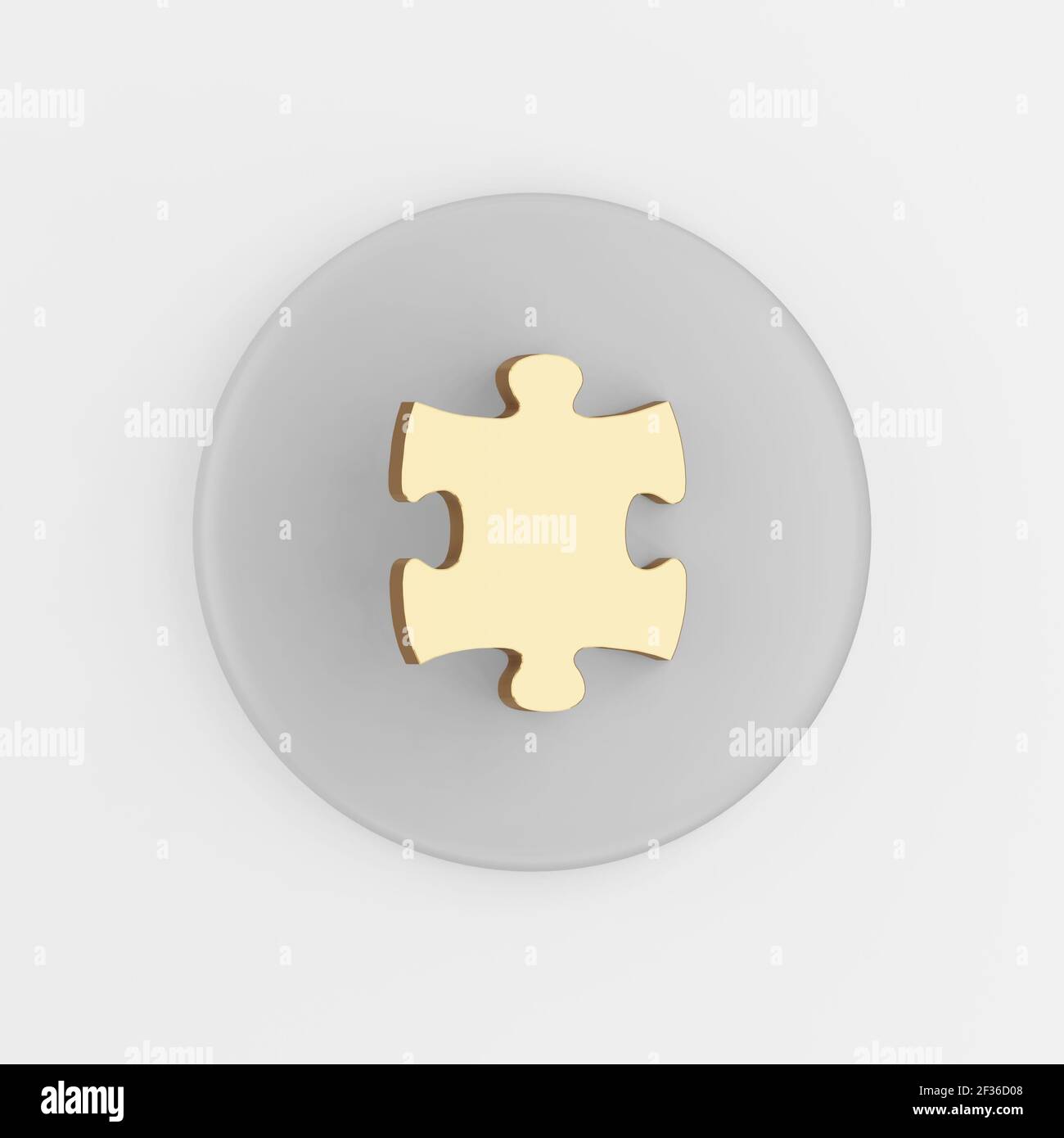 Golden puzzle icon. 3d rendering gray round key button, interface ui ux element Stock Photo - Alamy