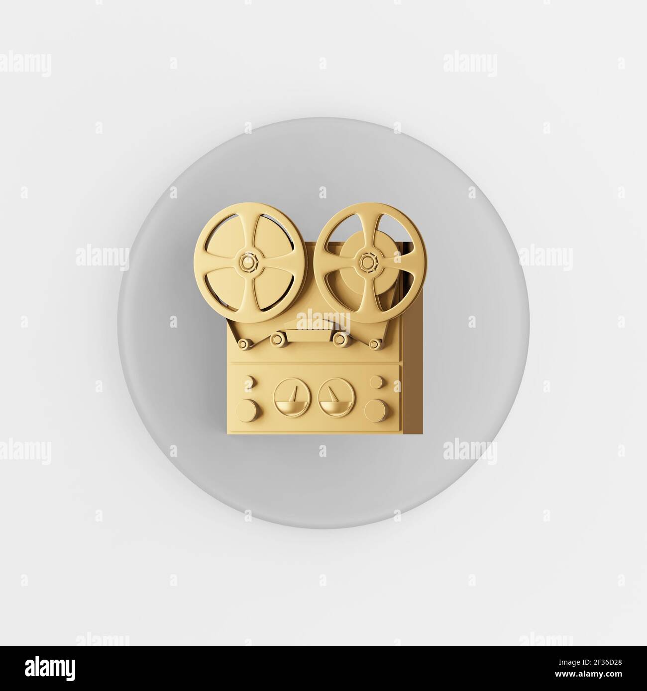 Gold reel tape recorder icon. 3d rendering gray round key button, interface ui ux element Stock ...