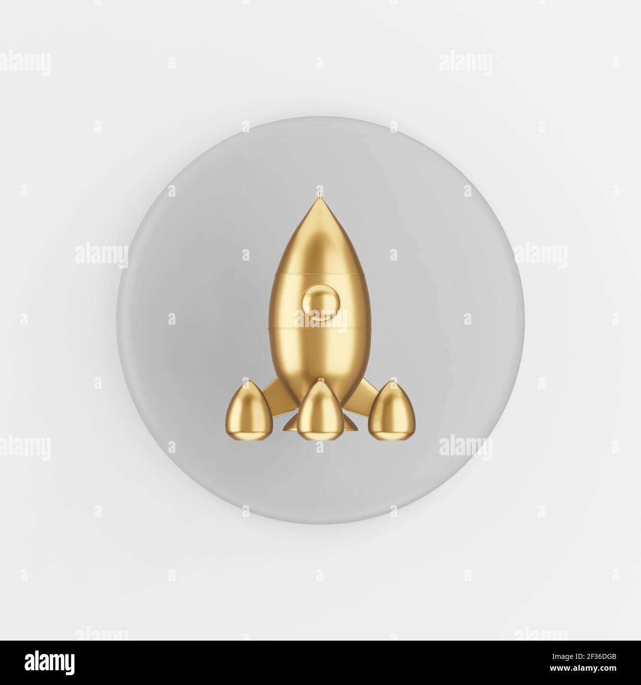 Golden space rocket icon. 3d rendering gray round key button, interface ui ux element Stock ...