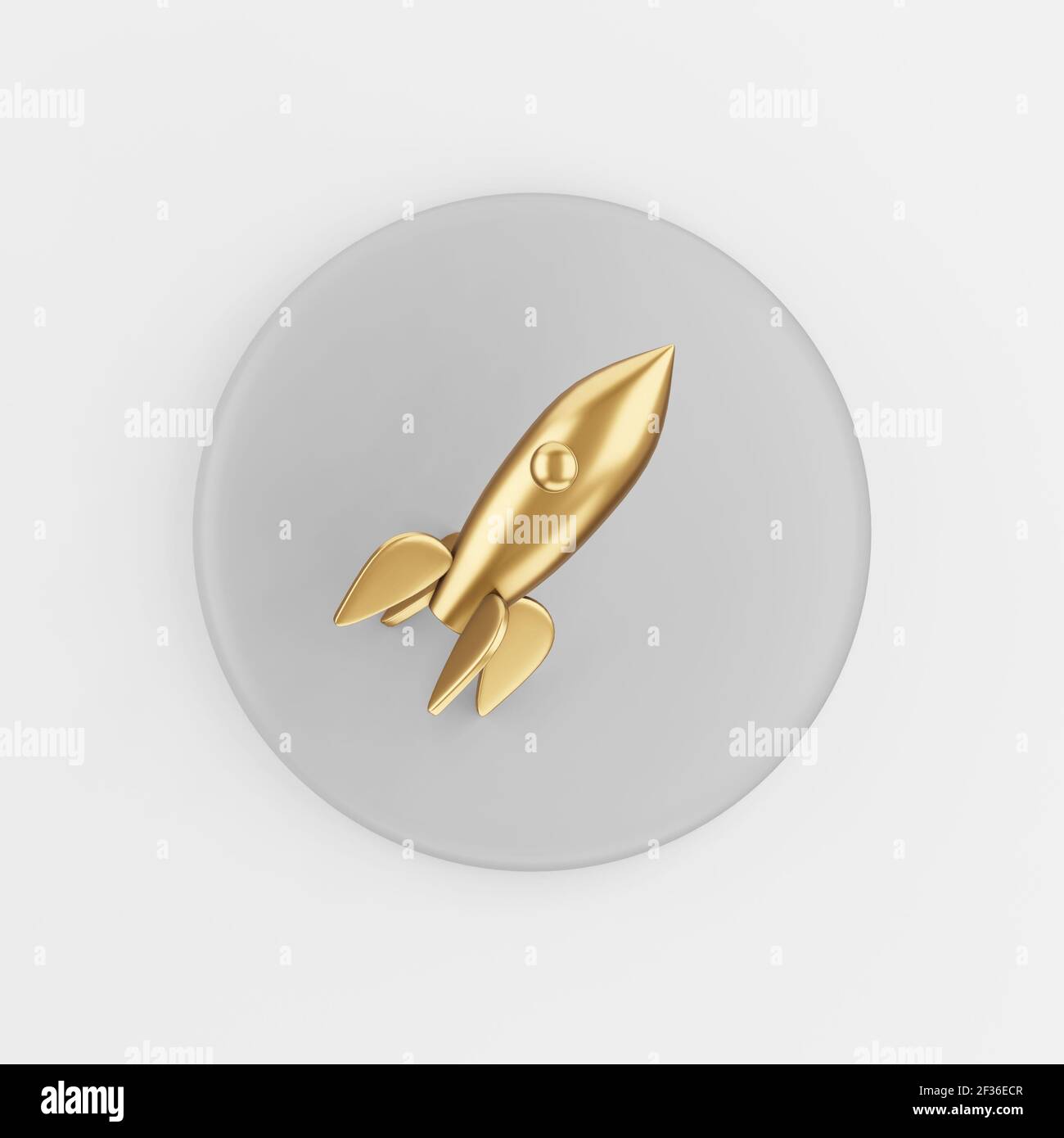 Golden rocket icon. 3d rendering gray round key button, interface ui ux element Stock Photo - Alamy