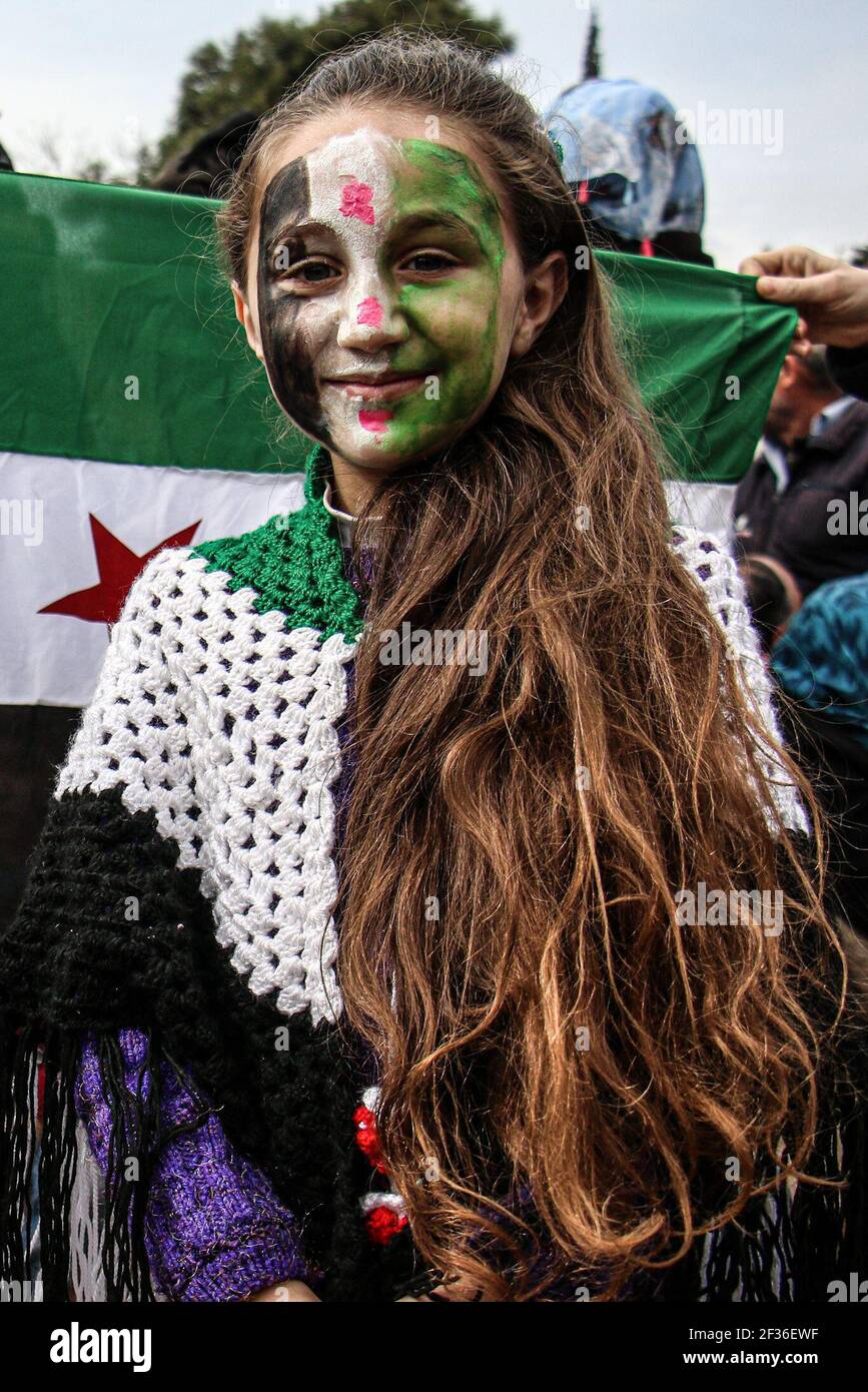 Idlib, Idlib Governorate, Syria. 15th Mar, 2021. A Syrian girl ...