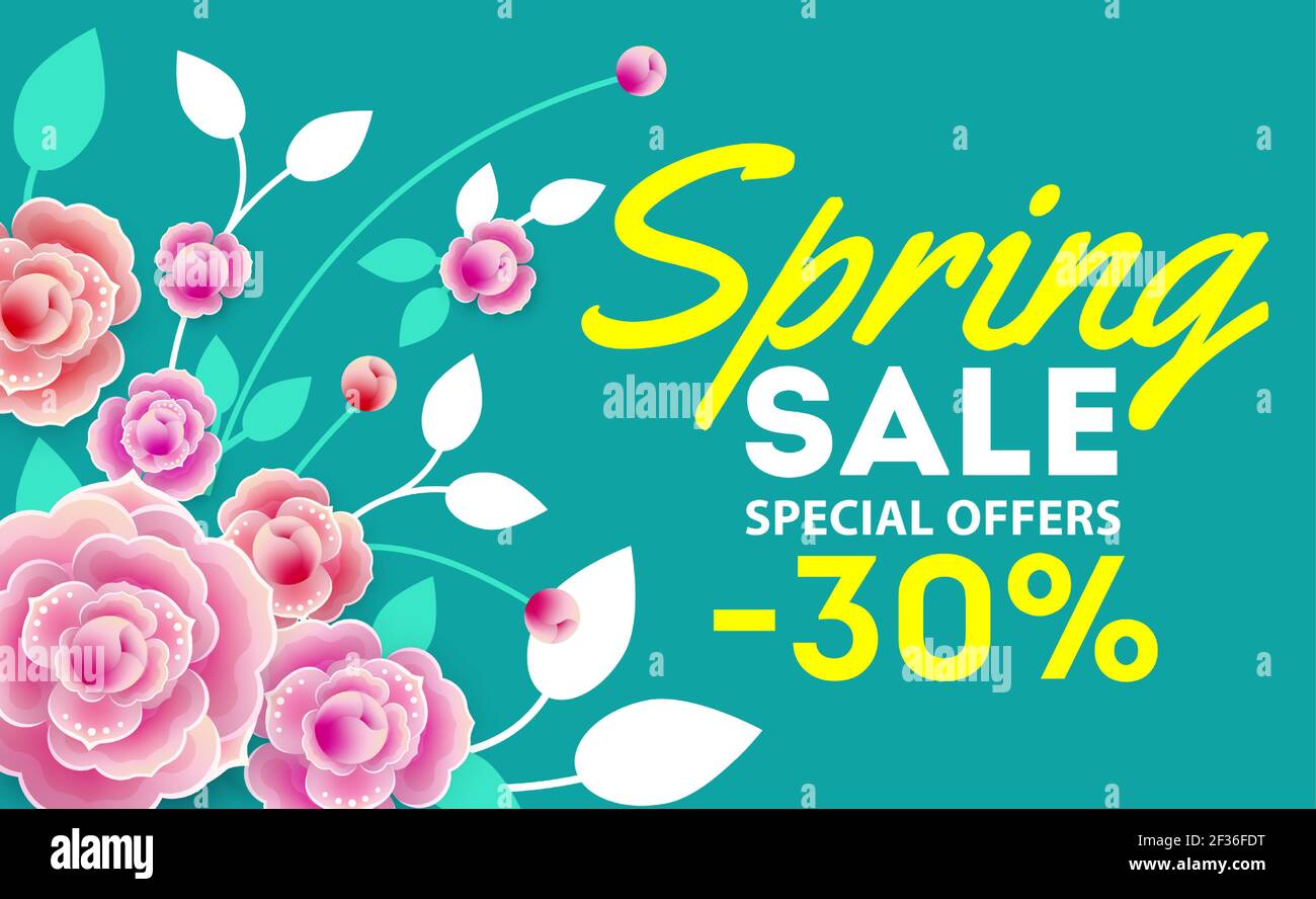 Spring sale banner, special offer, advertising with pink flowers Stock ...