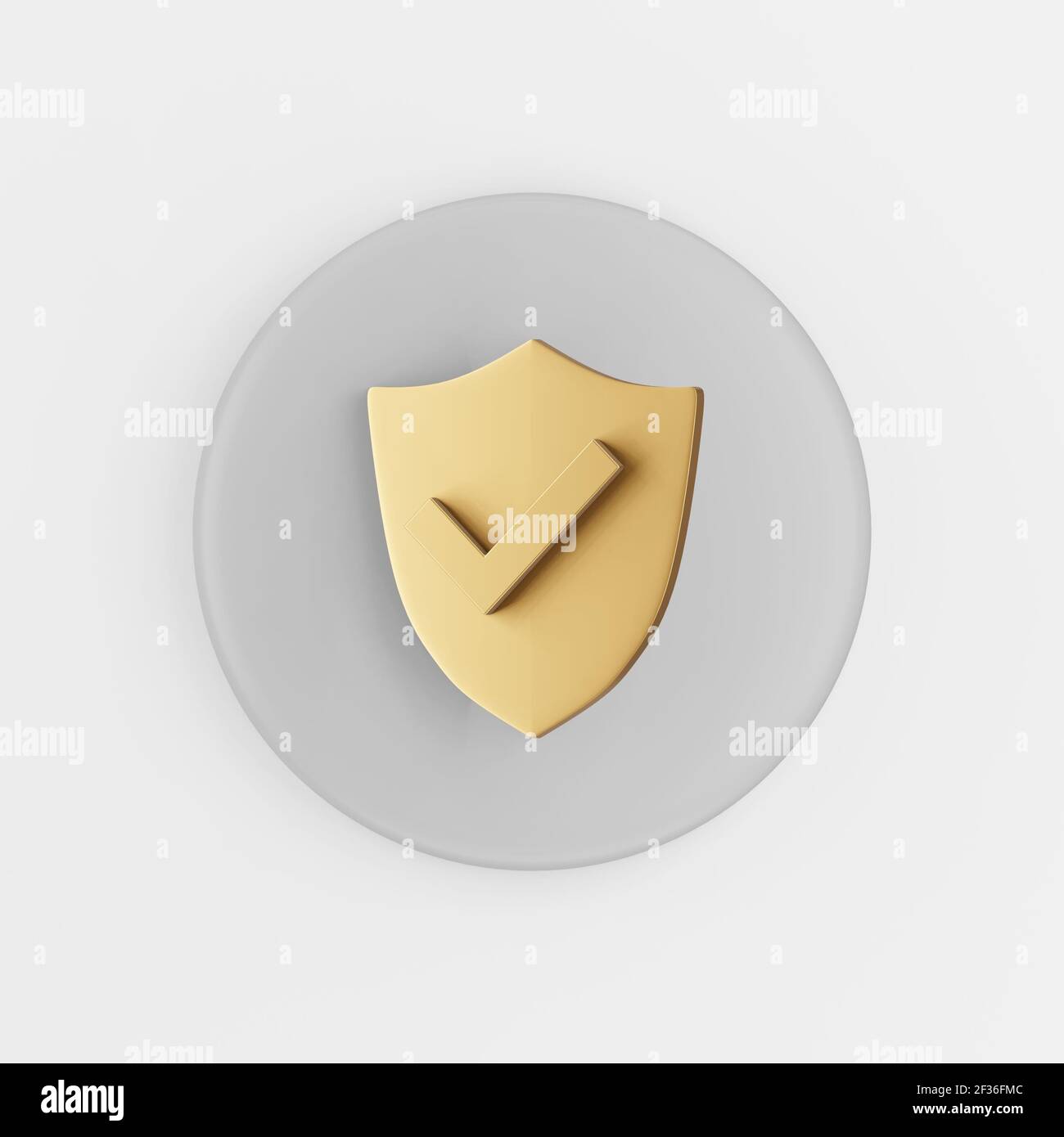 Golden shield icon. 3d rendering gray round key button, interface ui ux element Stock Photo - Alamy