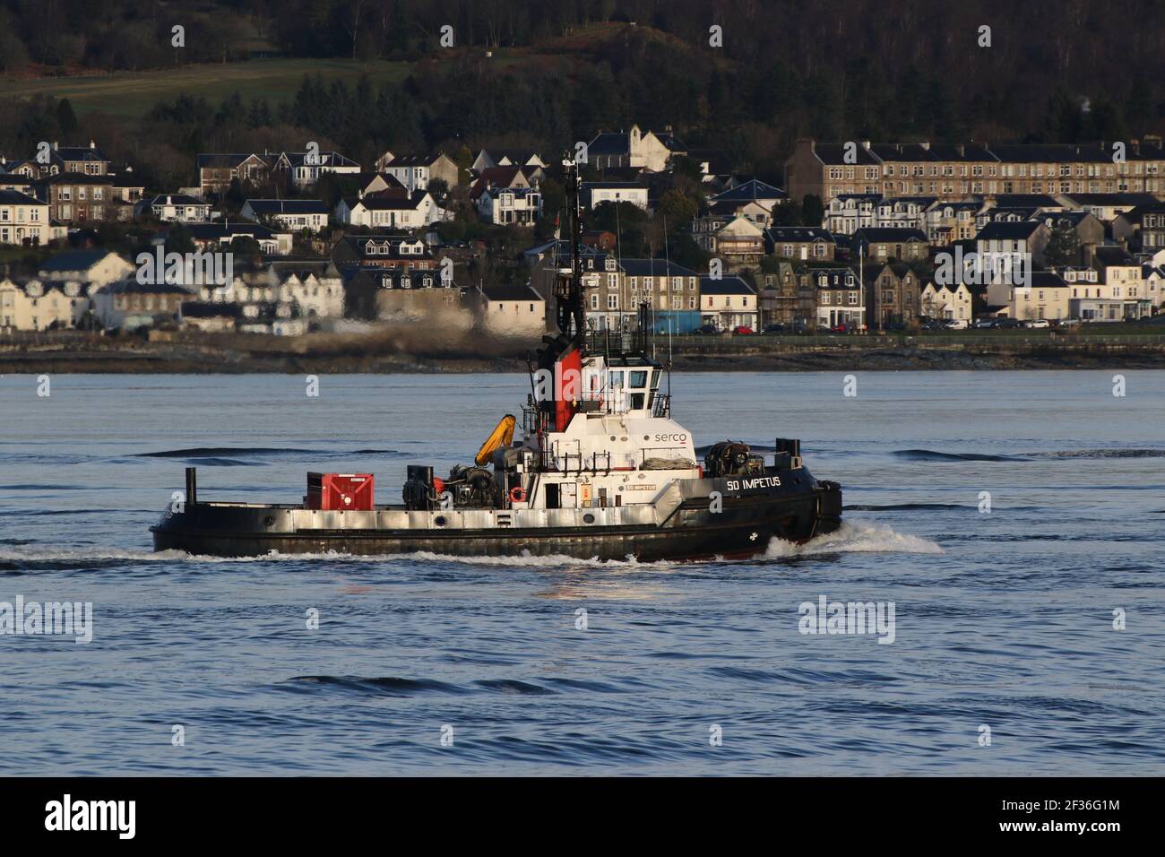 SD Impetus, an Impulse-class tug boat operated by Serco Marine Services, is seen here escorting ...