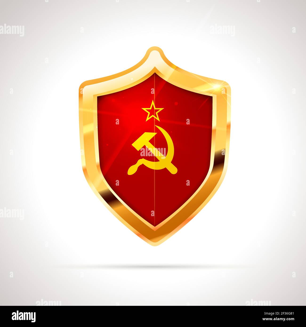 Bright golden glossy shield with USSR flag isolated on white Stock ...