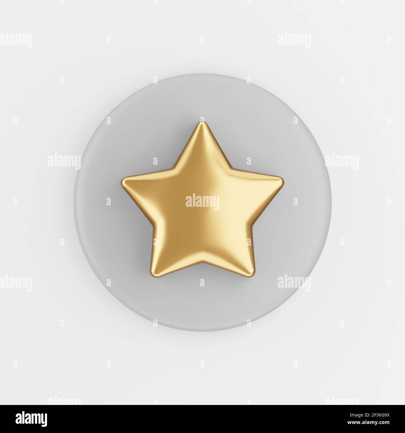 Gold star icon in cartoon style. 3d rendering gray round key button, interface ui ux element ...