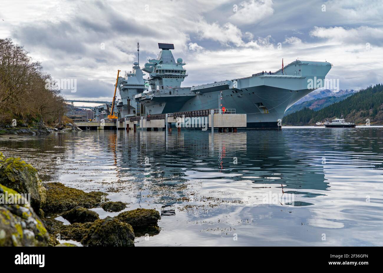 Finnart, Scotland, UK. 15 March 2021. Royal Navy aircraft carrier HMS ...
