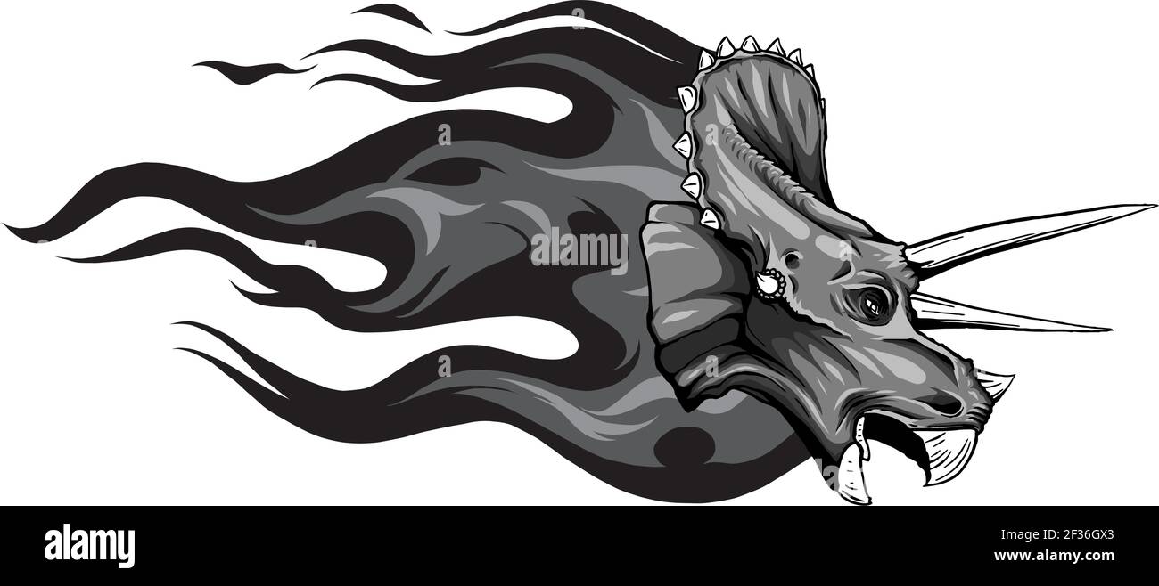 monochromatic dinosaurus triceratops head art vector illustration ...
