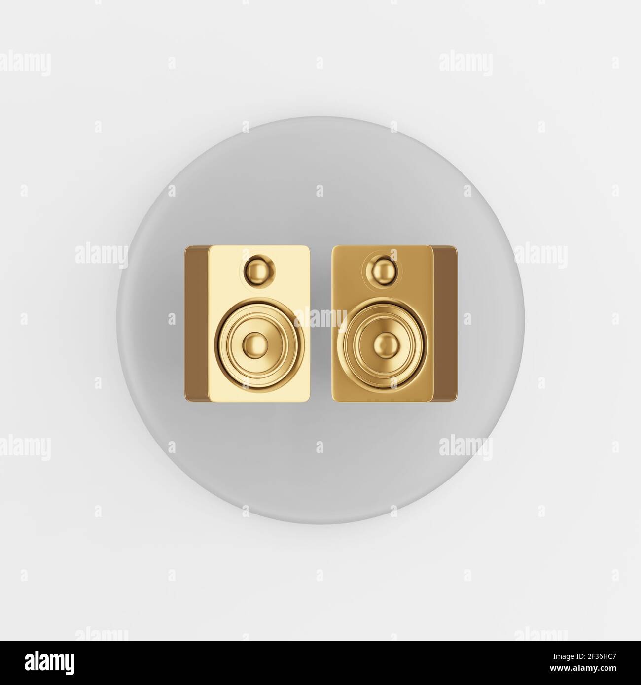 Gold speakers icon. 3d rendering gray round key button, interface ui ux element Stock Photo - Alamy