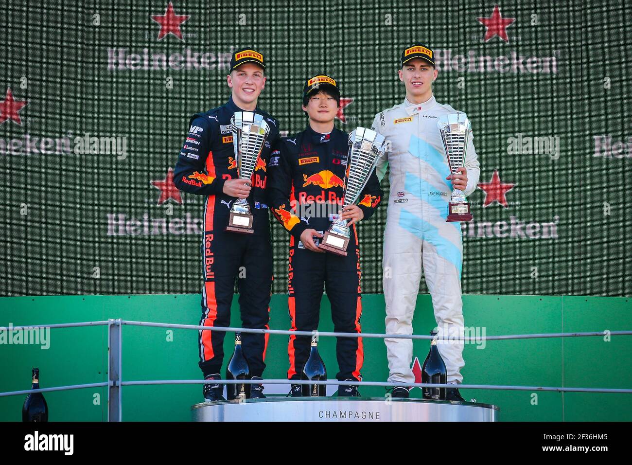 TSUNODA Yuki, Jenzer Motorsport, portrait, podium with LAWSON Liam and ...