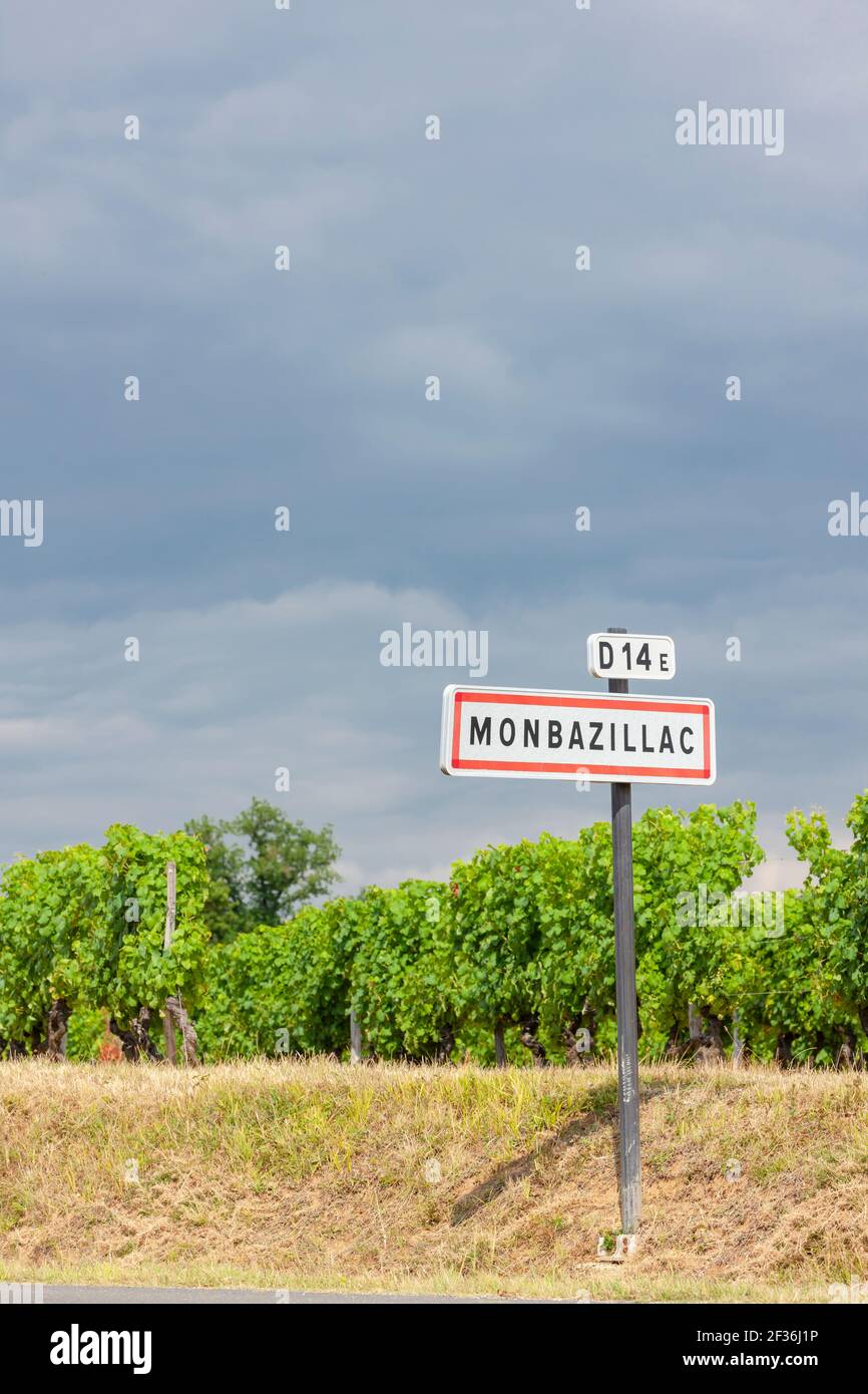 Sign and entry to Monbazillac, France Stock Photo - Alamy