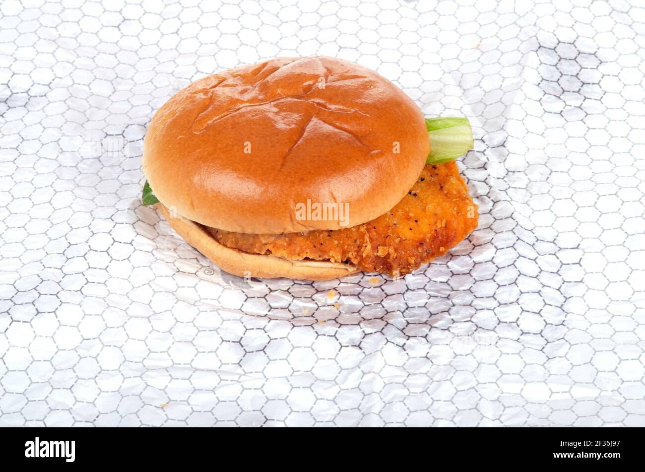 Wendy's Spicy Chicken Sandwich on Wrapper Stock Photo - Alamy