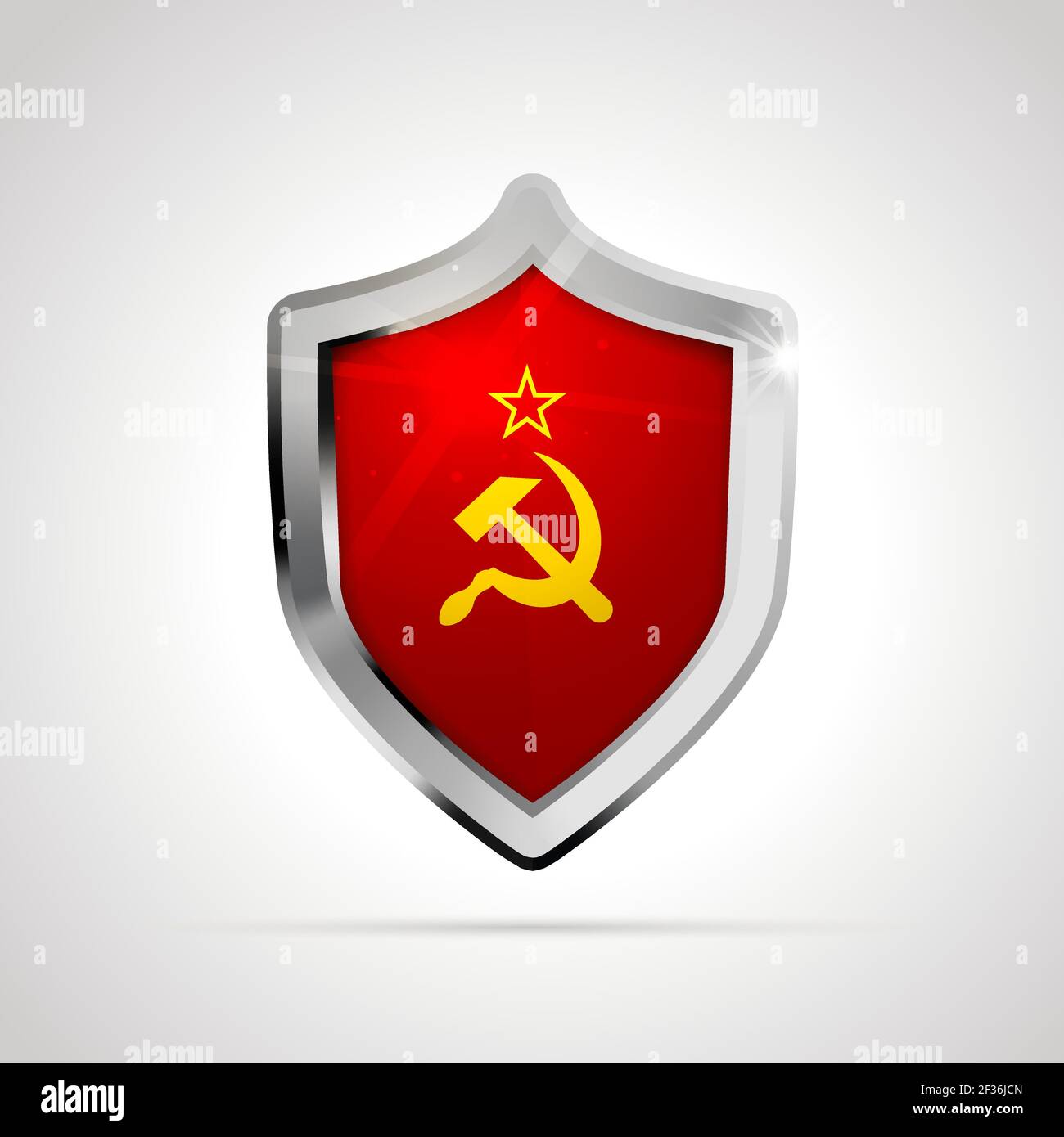 USSR flag projected as a glossy shield isolated on a white background ...