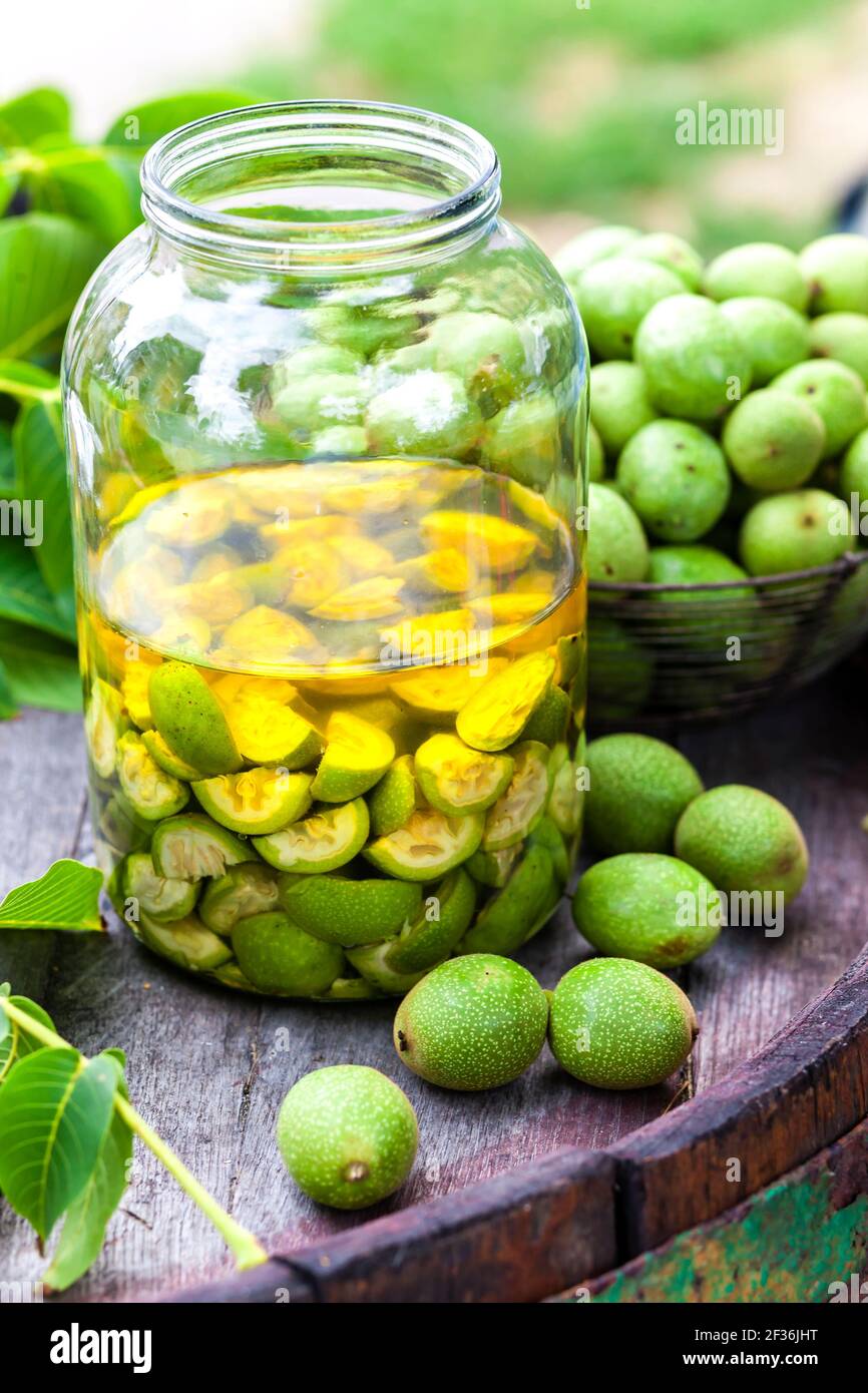 still life of walnut liqueur Stock Photo - Alamy