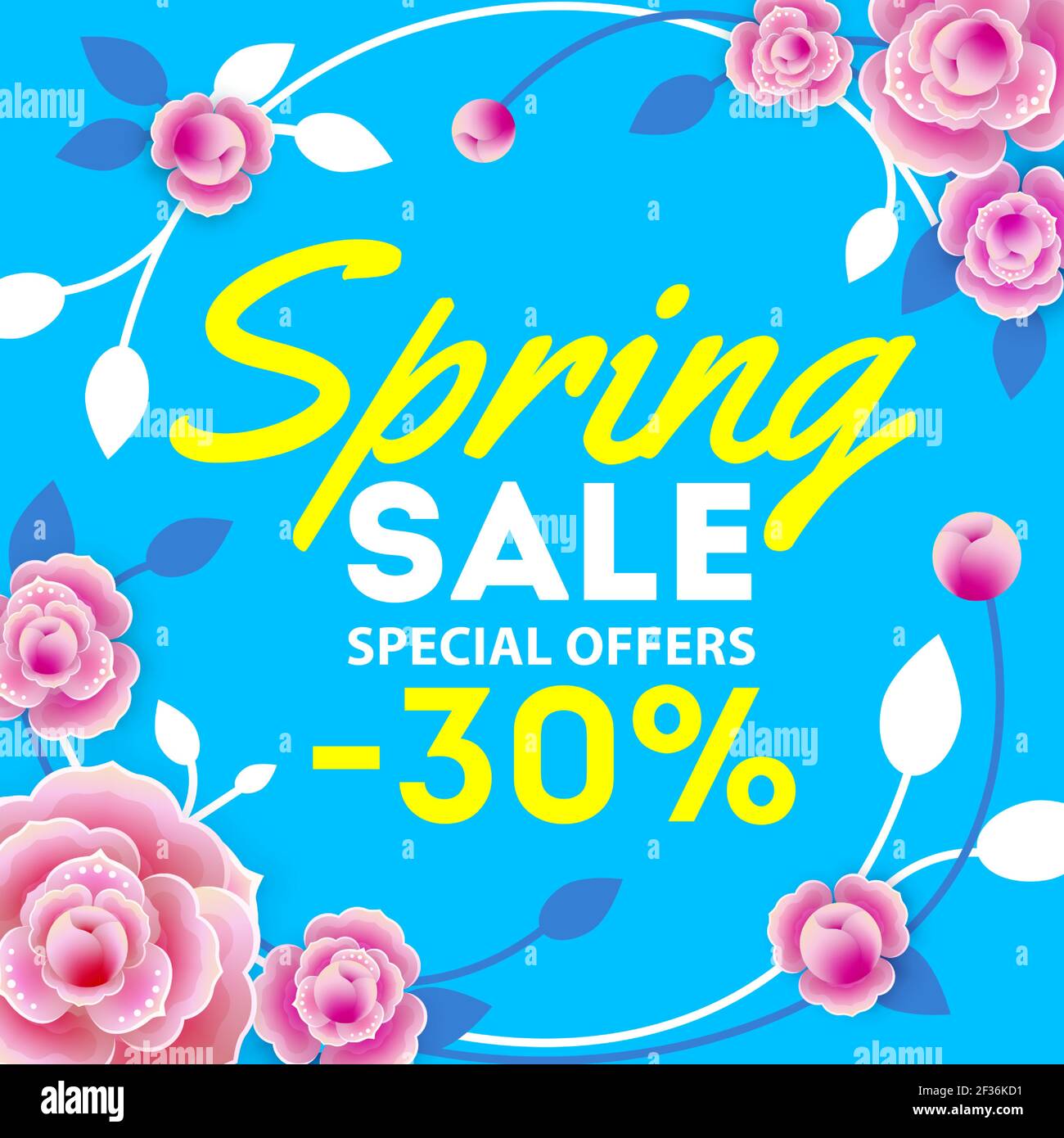 Spring sale banner, special offer, advertising with pink flowers Stock ...