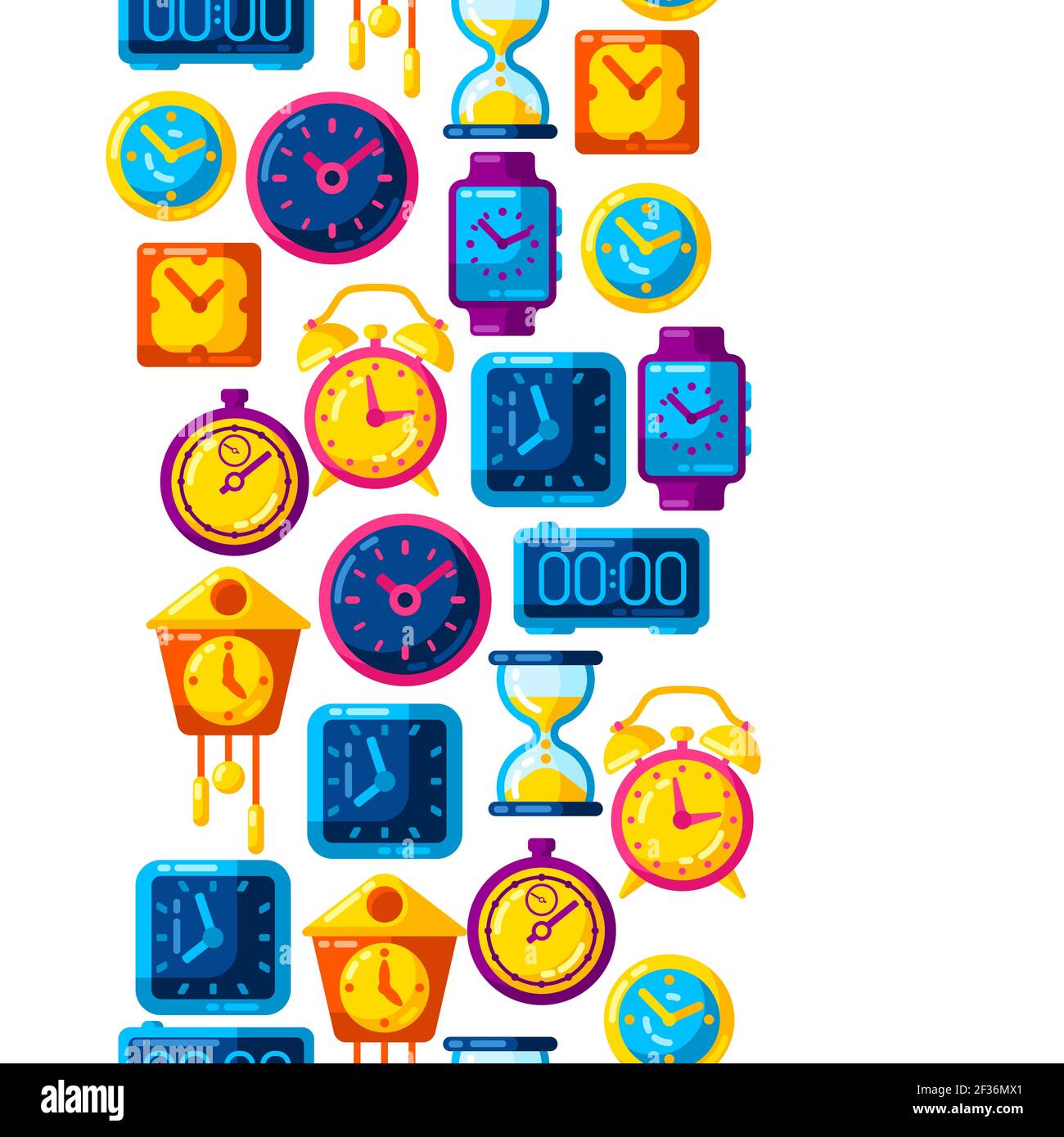 Seamless pattern with different clocks. Stylized icons for design and ...