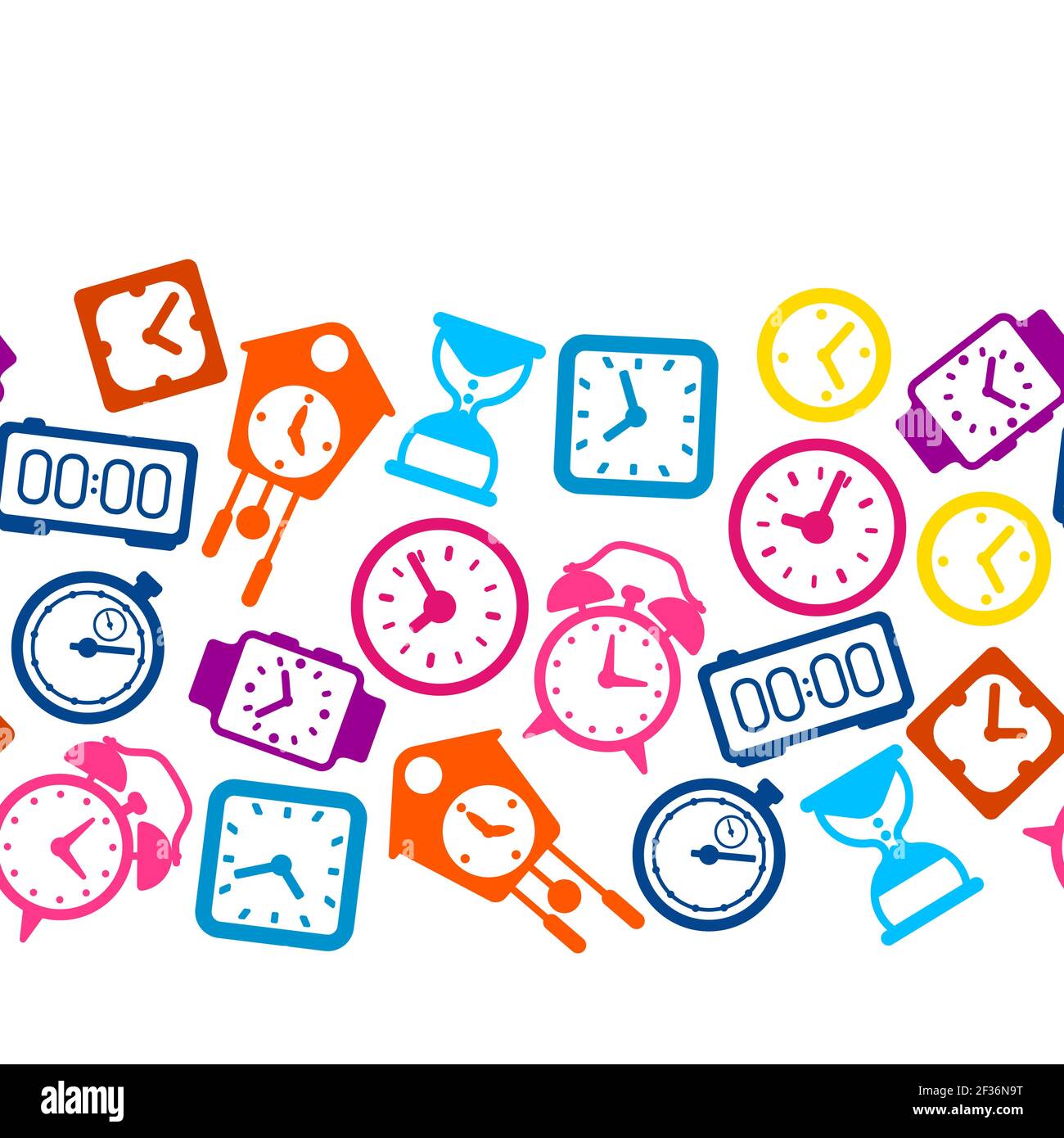 Seamless Pattern With Different Clocks Stylized Icons For Design And