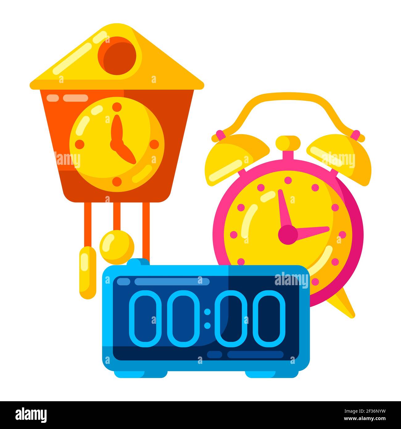 Background with different clocks. Stylized icons for design and ...