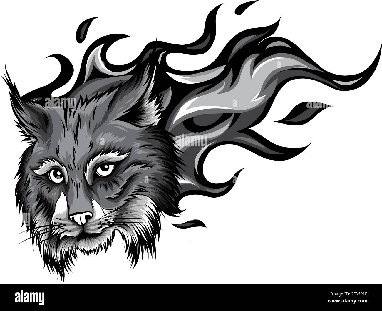 monochromatic Lynx animal face. Vector Eurasian lynx cat head portrait ...