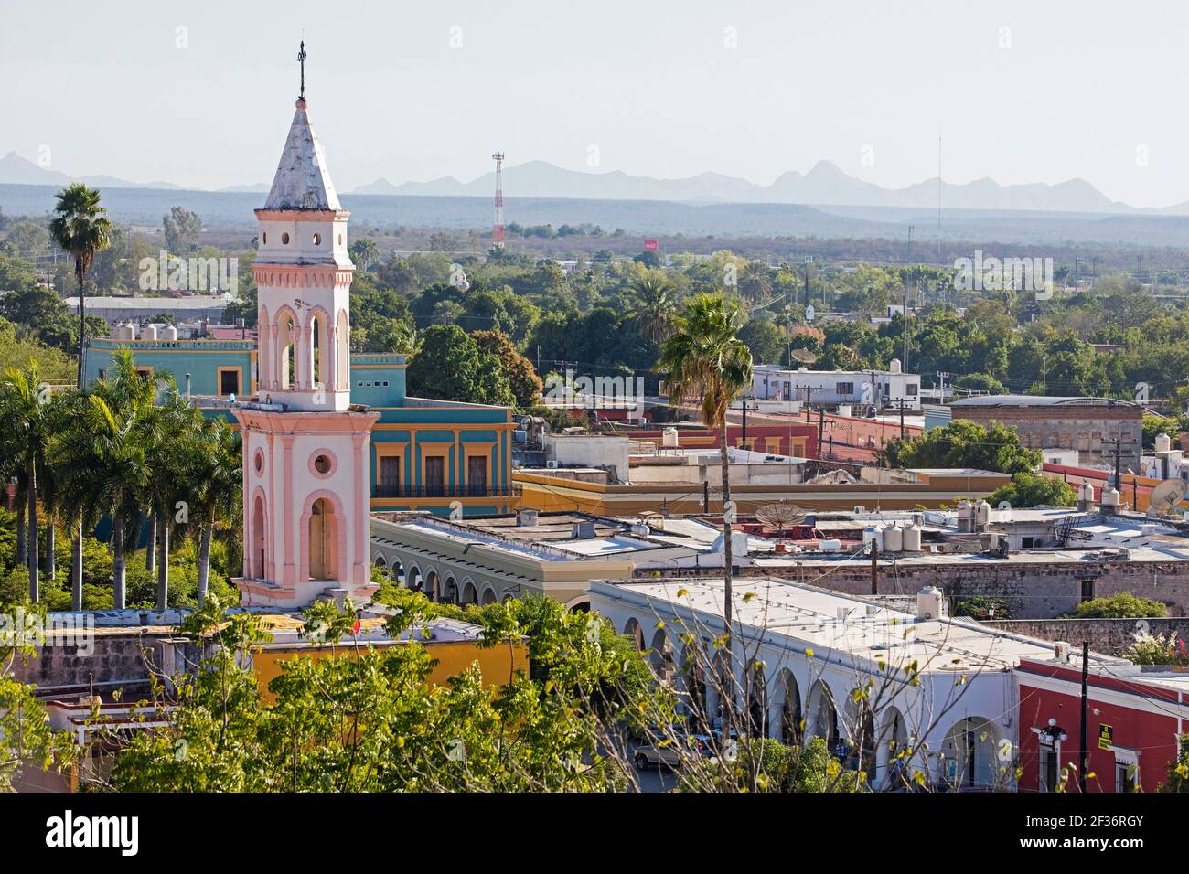 View over the city El Fuerte and the Church of Sacred Heart of Jesus ...