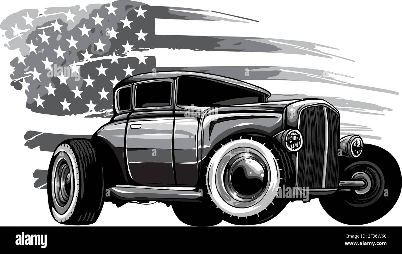 monochromatic vector graphic design of an American muscle car Stock ...