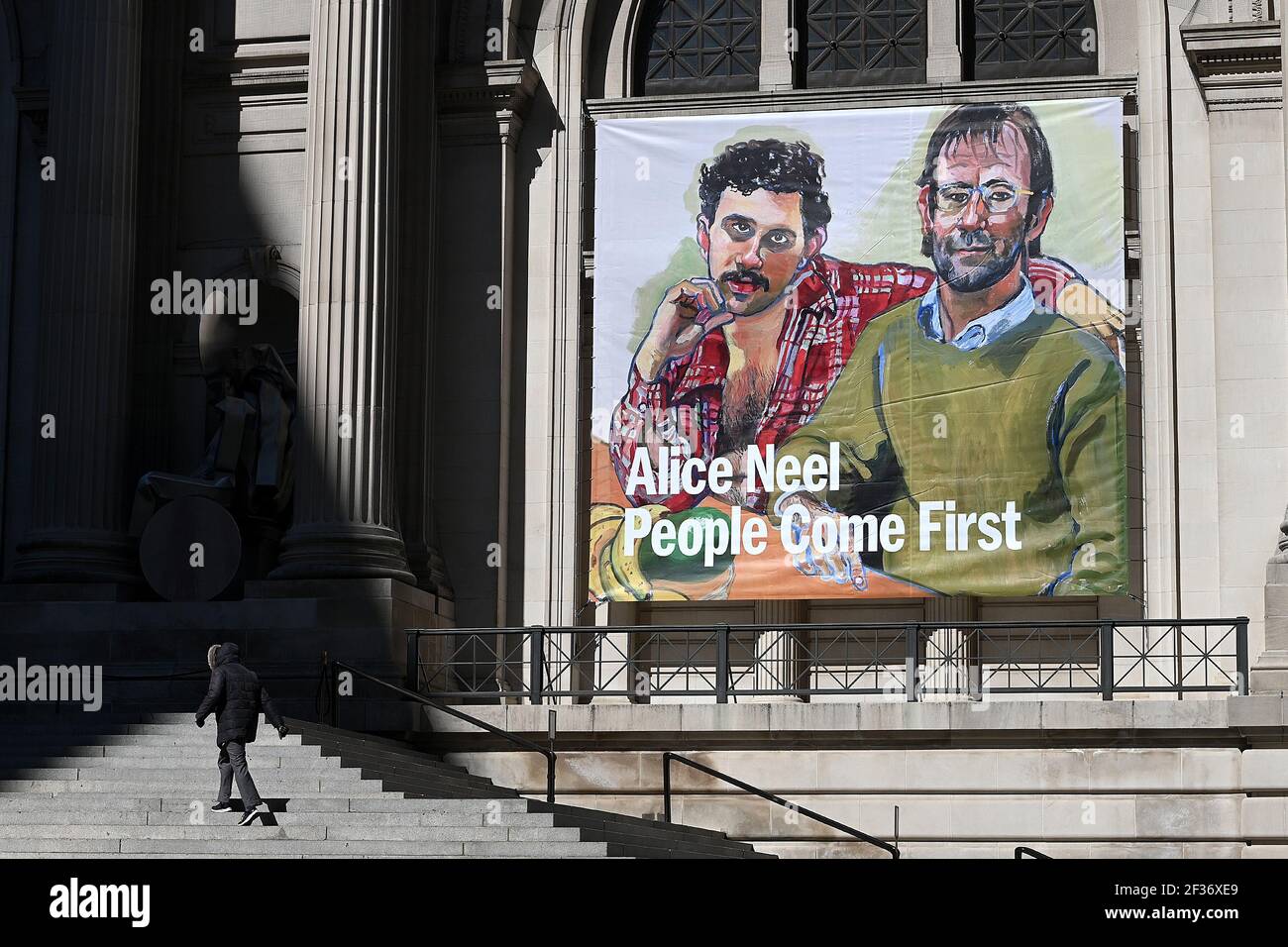 A large poster for the Alice Neel “People Come First” gallery ...