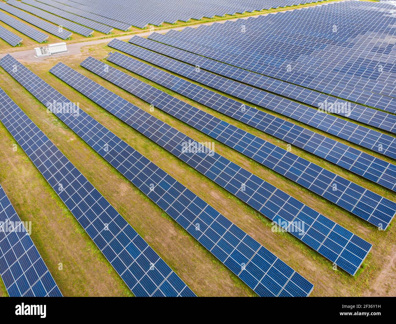 Solar power plant in the field. Aerial view of Solar panels. Solar farm ...