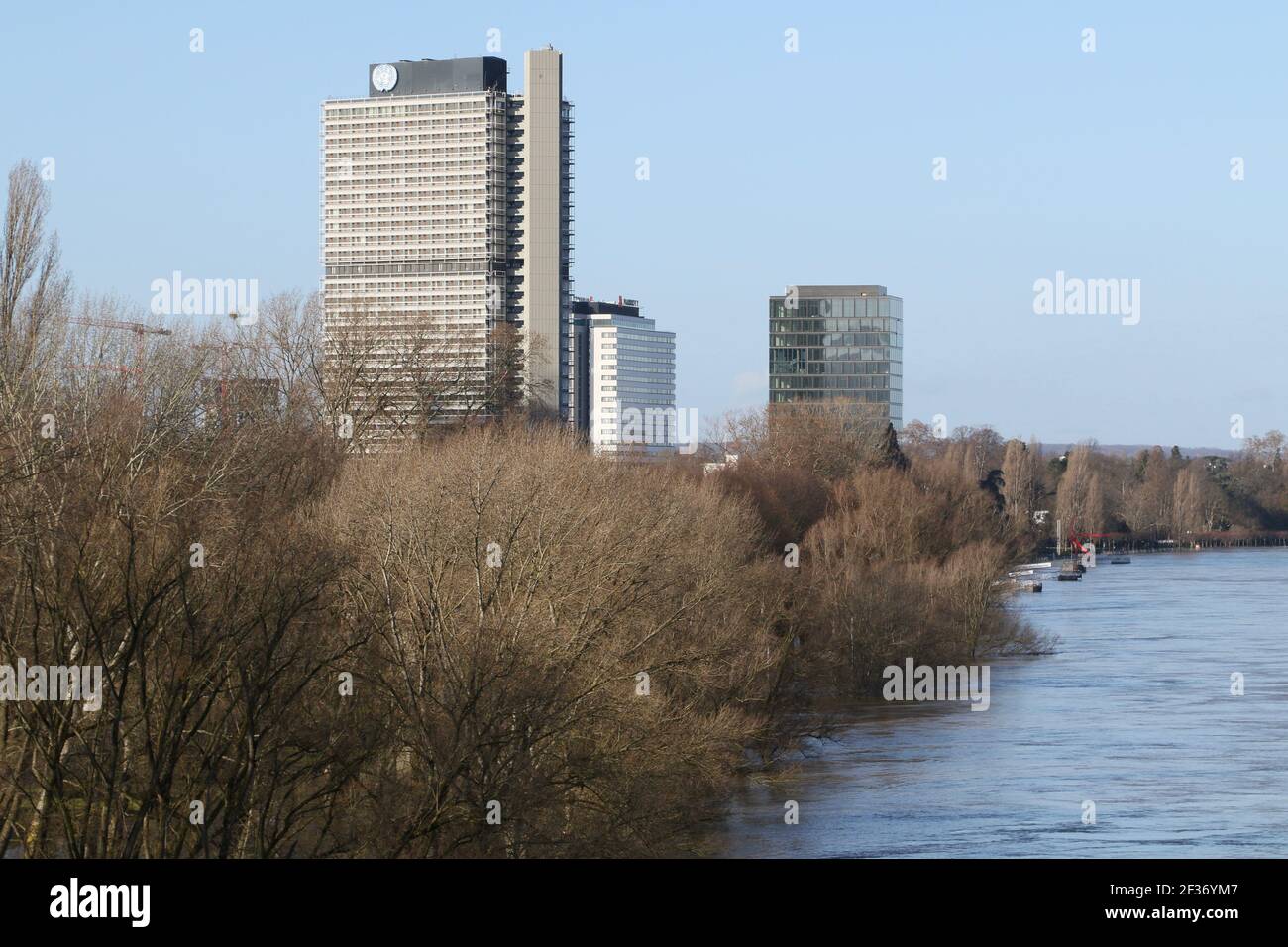 office buildings at river shore Stock Photo - Alamy