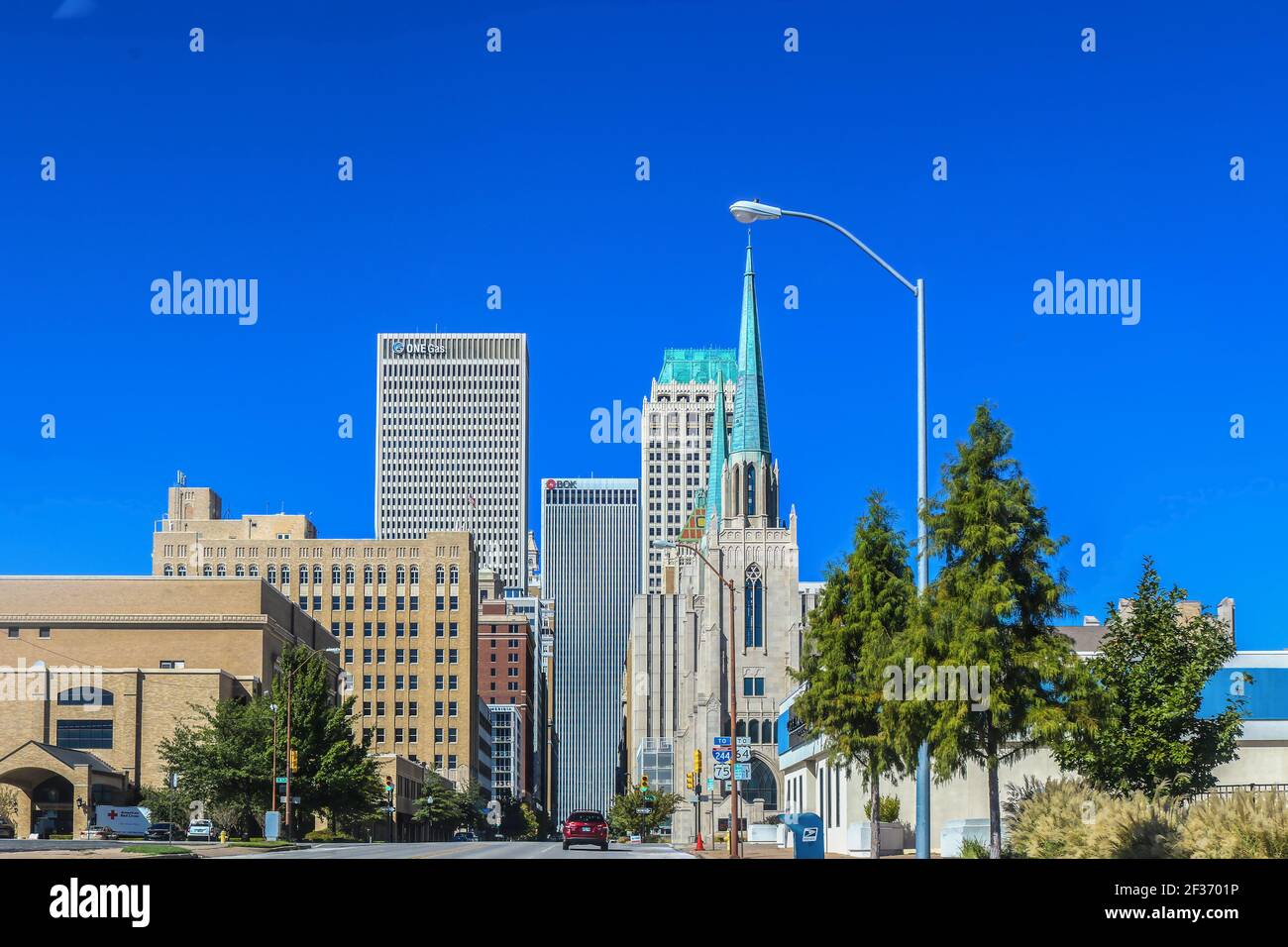 10-22-2017 Tulsa USA Art deco and modern skyline of Tulsa Oklahoma with ...