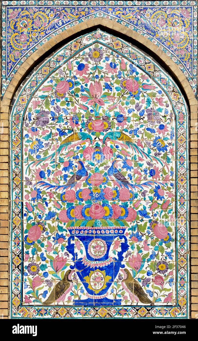 Ceramic tile artwork in Golestan Palace in Tehran, Qajar period Stock ...