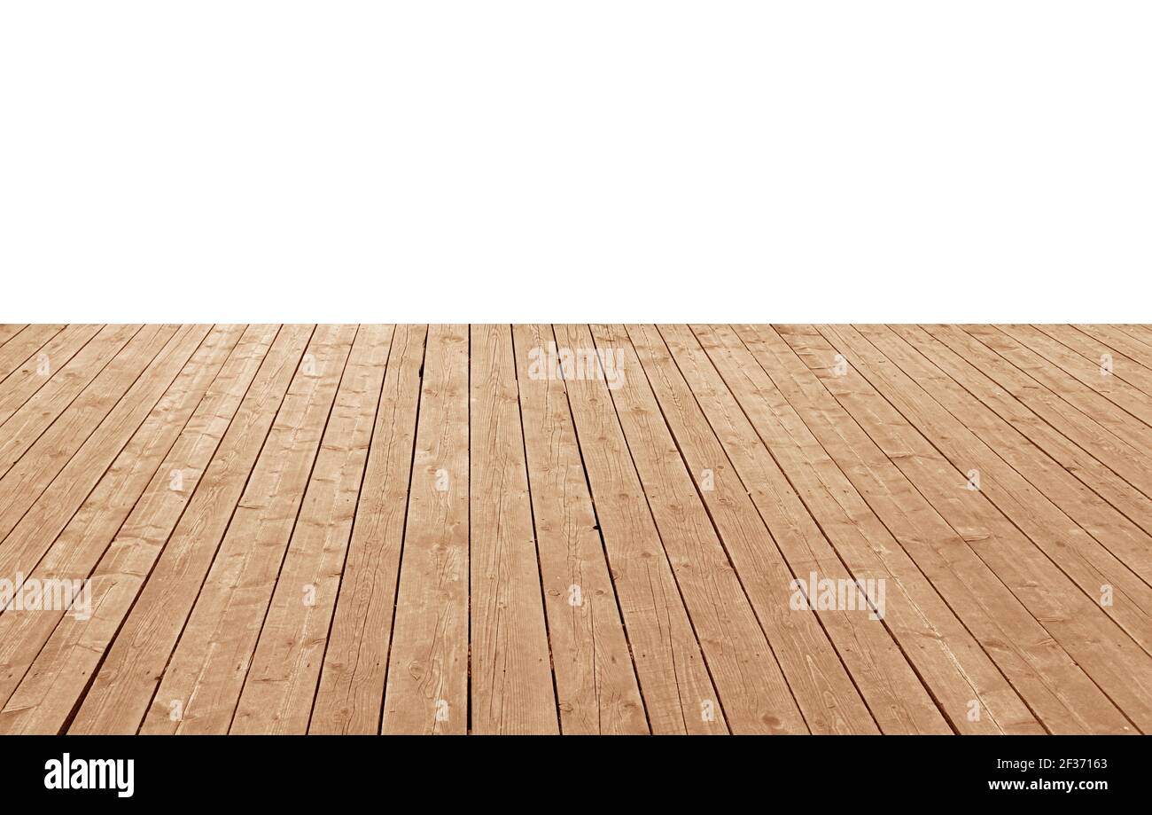 Wooden planks in the form of a pier or platform isolated on white ...