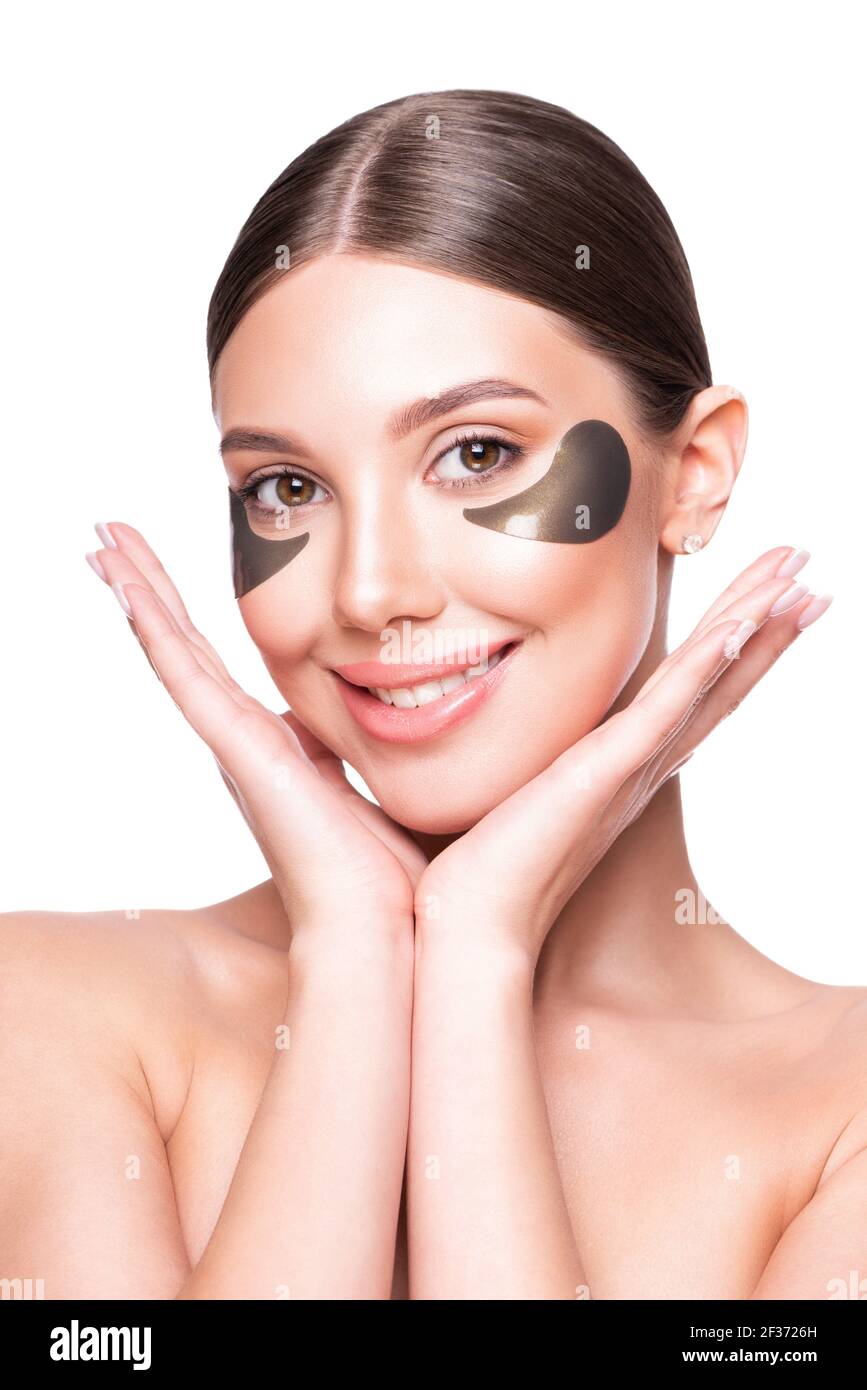 Beautiful model woman with collagen and hydrogel eye patch. Perfect ...