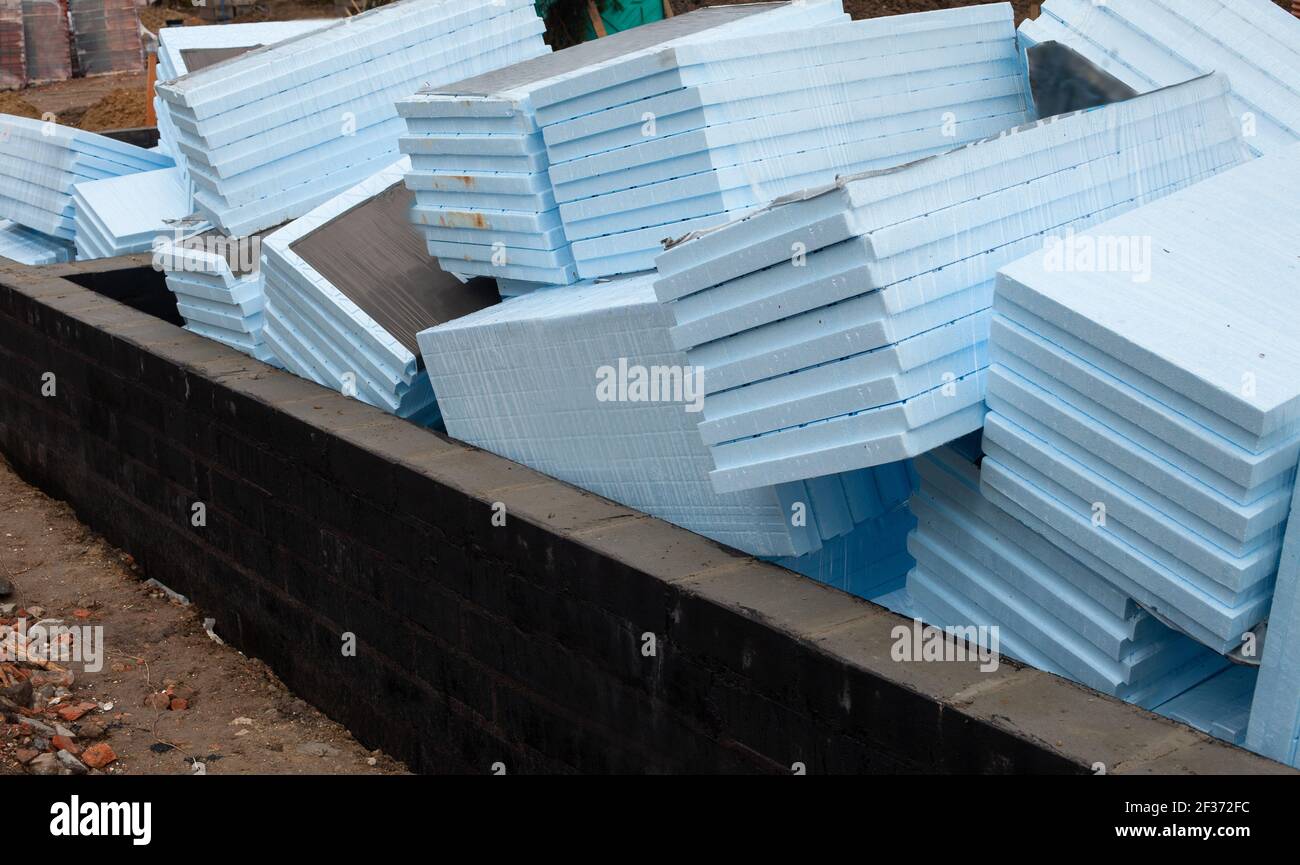 Blue polystyrene for construction site Stock Photo - Alamy