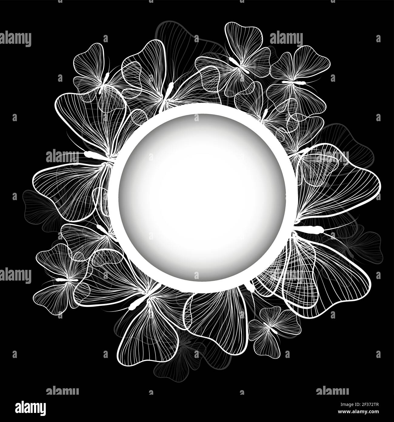 Round frame with monochrome butterflies . Vector illustration Stock ...