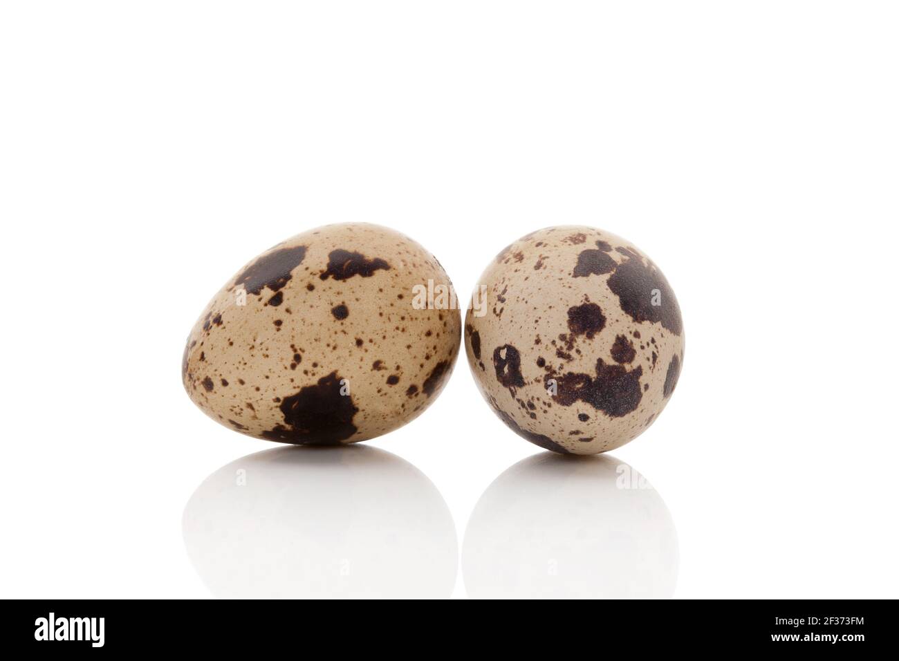 Two quail eggs isolated on white background. Nutritional healty eating ...