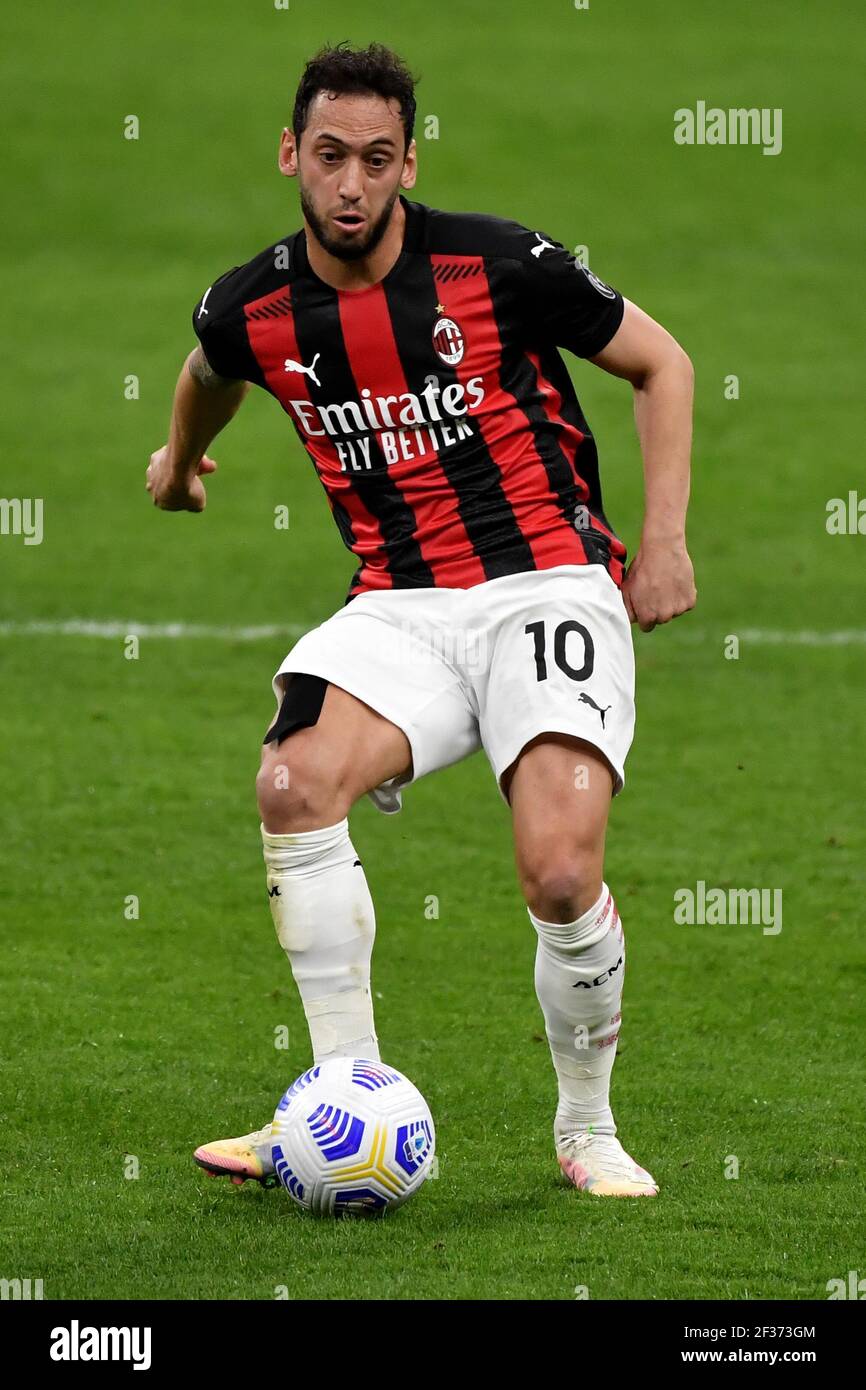 Milano, Italy. 14th Mar, 2021. Hakan Calhanoglu of AC Milan in action ...