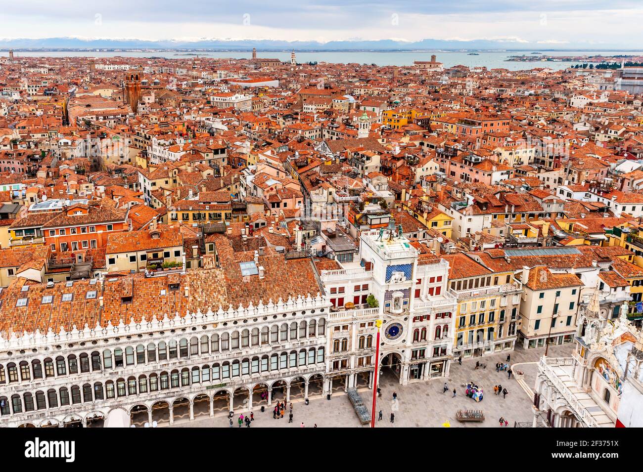 Aerial panorama of the roofs of the city of Venice and in the distance ...