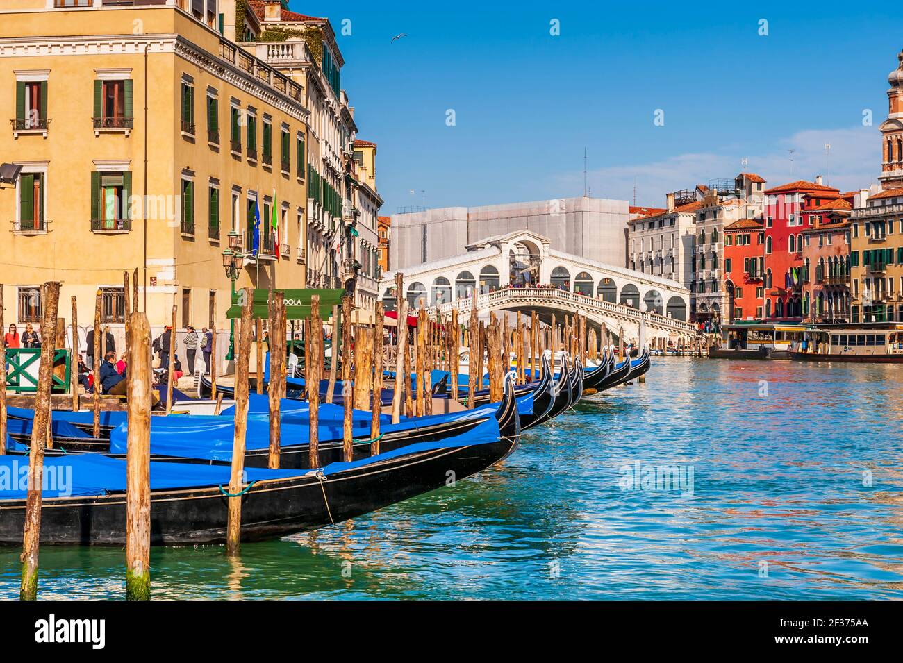 The Grand Canal, alignment of gondolas and in the background the ...