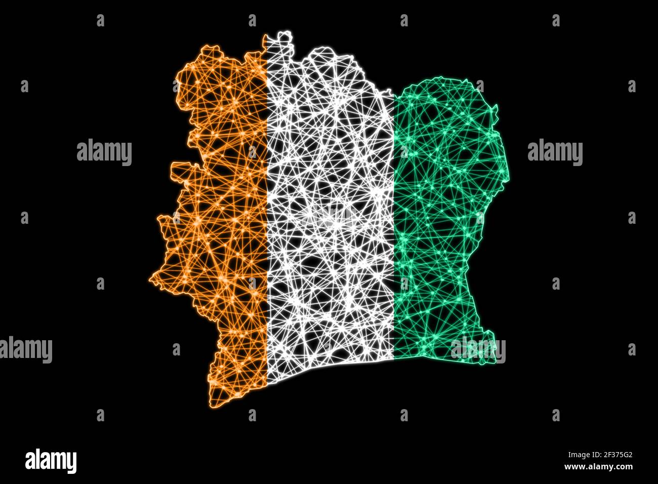 Map of Ivory Coast, Polygonal mesh line map, flag map Stock Photo - Alamy