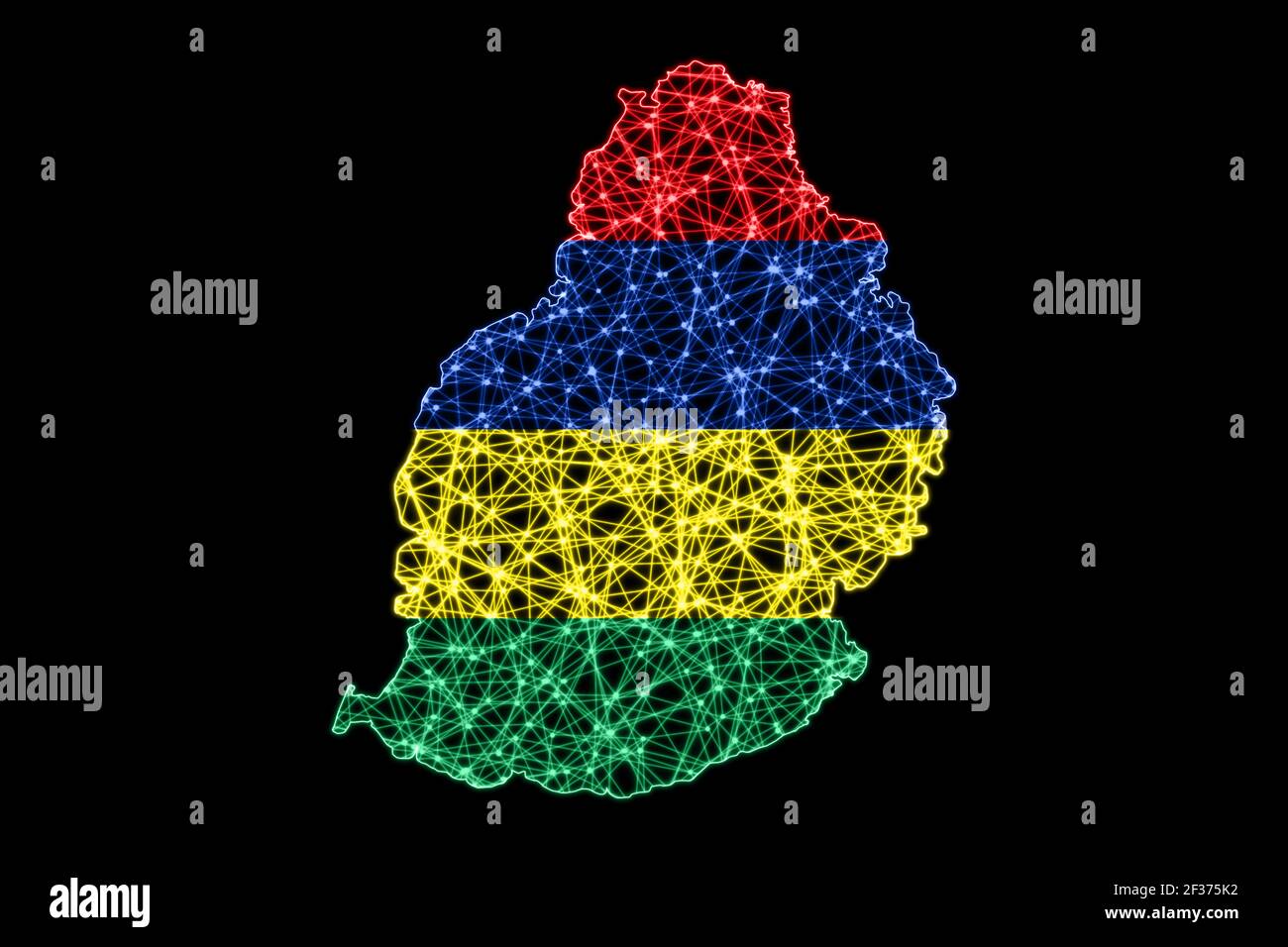 Map of Mauritius, Polygonal mesh line map, flag map Stock Photo - Alamy
