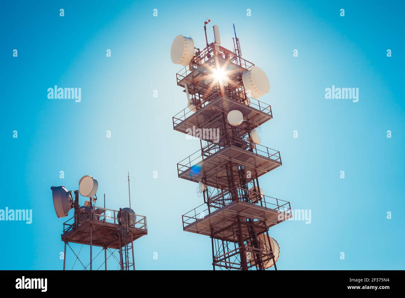 transmitter with satellites and antennas on top of the hill Stock Photo ...