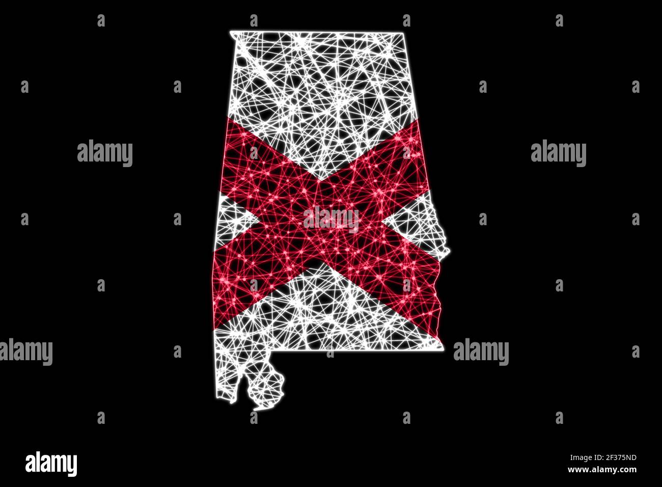 Map of Alabama, Polygonal mesh line map, flag map Stock Photo - Alamy
