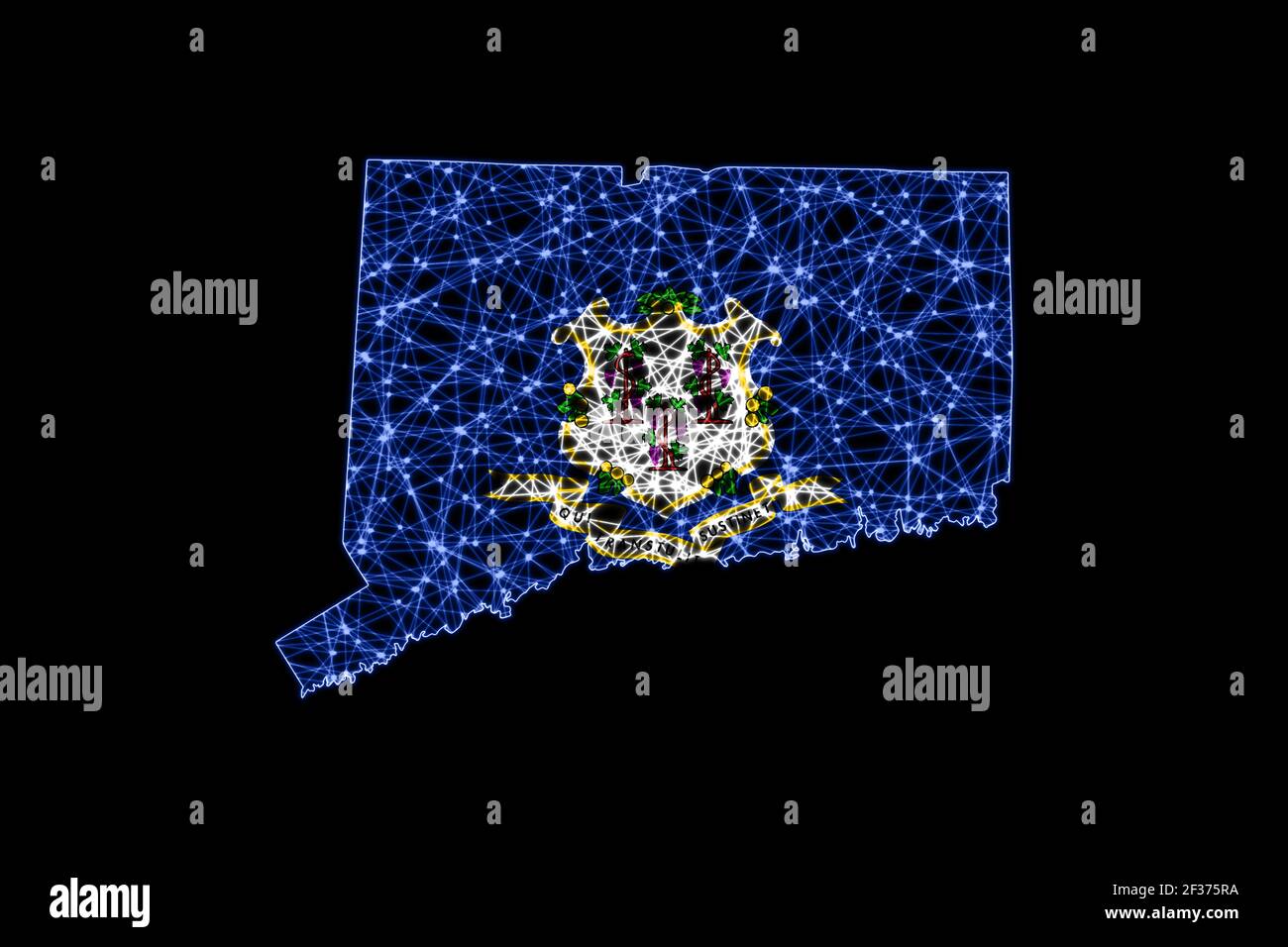 Map of Connecticut, Polygonal mesh line map, flag map Stock Photo - Alamy