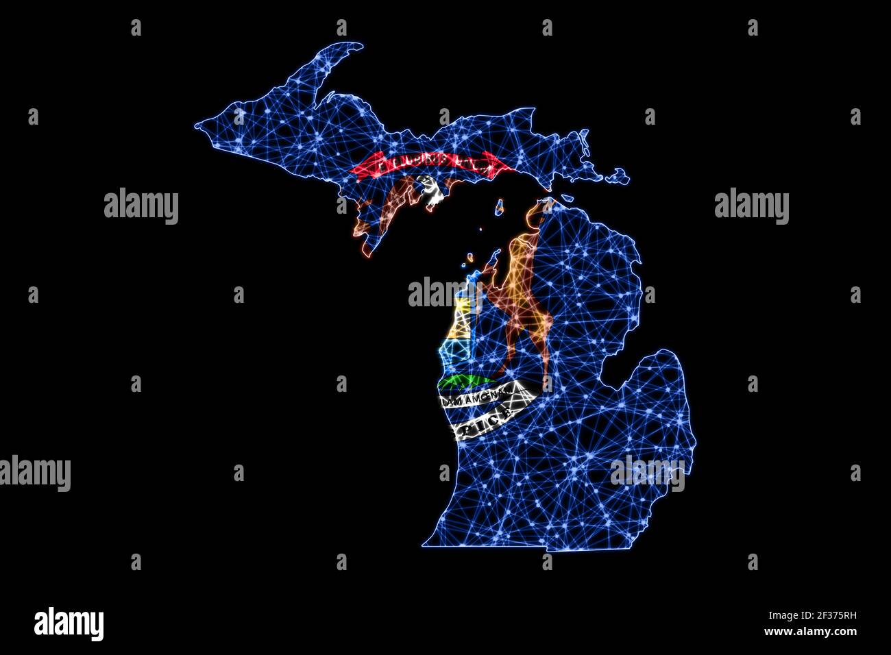 Map of Michigan, Polygonal mesh line map, flag map Stock Photo - Alamy
